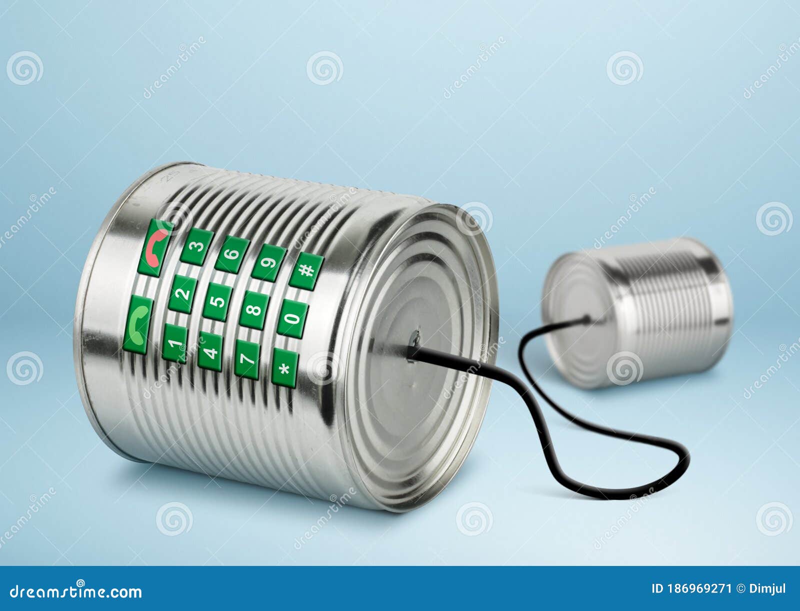 Old Tin Cans Telephone with Buttons, Global Communication Concept Stock ...
