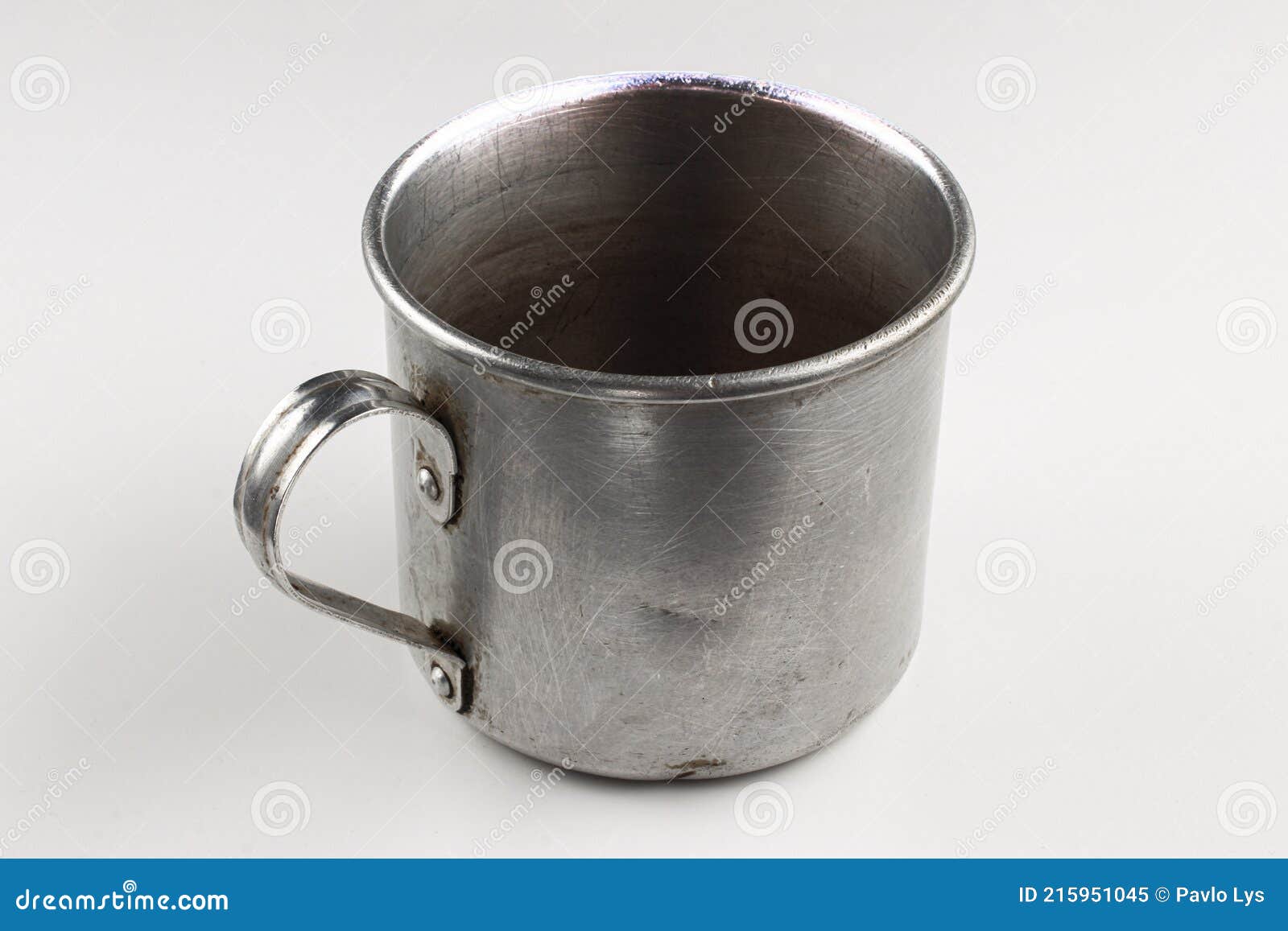 Old Tin Cup on a White Background Stock Image - Image of reflection ...