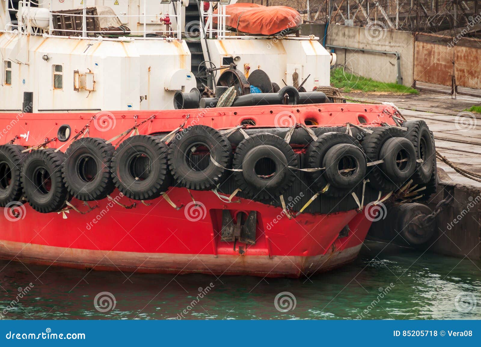 Old tires on bow ship. stock photo. Image of bright, reuse - 85205718
