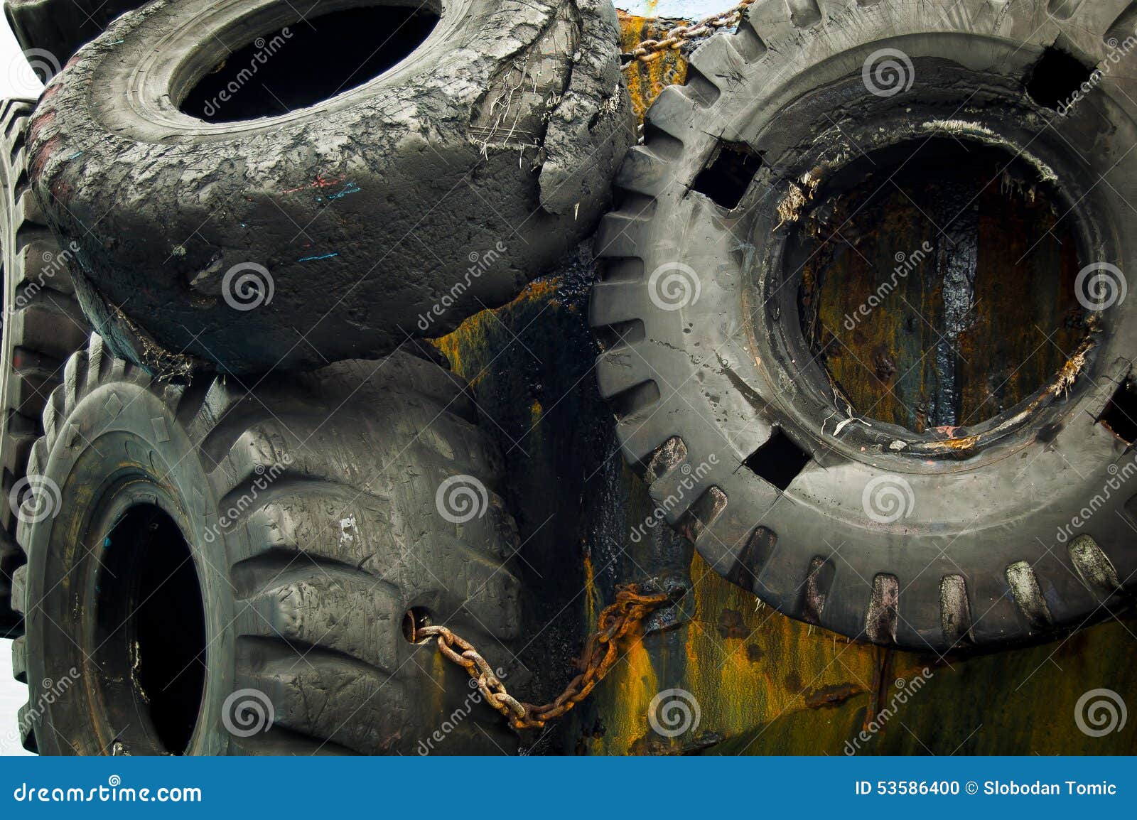 Old tires stock photo. Image of front, water, ship, cargo - 53586400