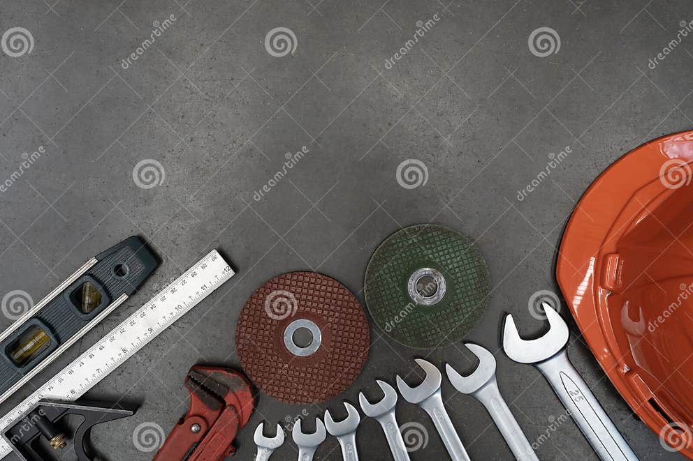 Old Tools Equipment on Black Table Background, Engineering Concept ...