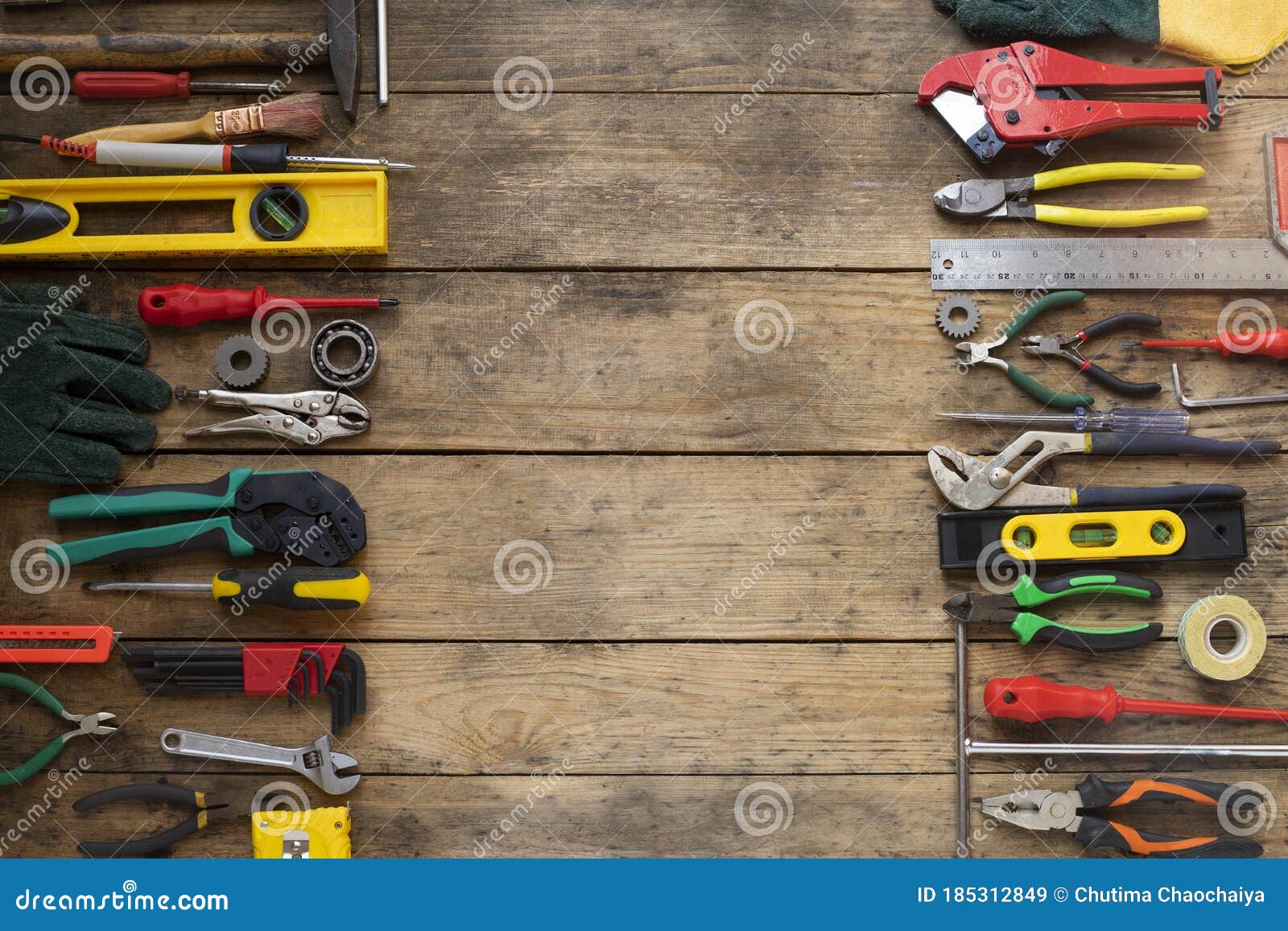 Old Tools Equipment with Blackboard on Wood Table Background ...