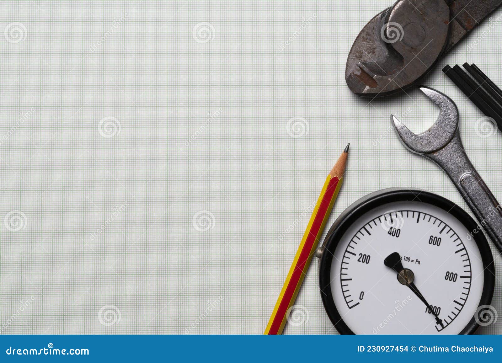 Old Tools Equipment with Paper Graph Table Background, Engineering ...
