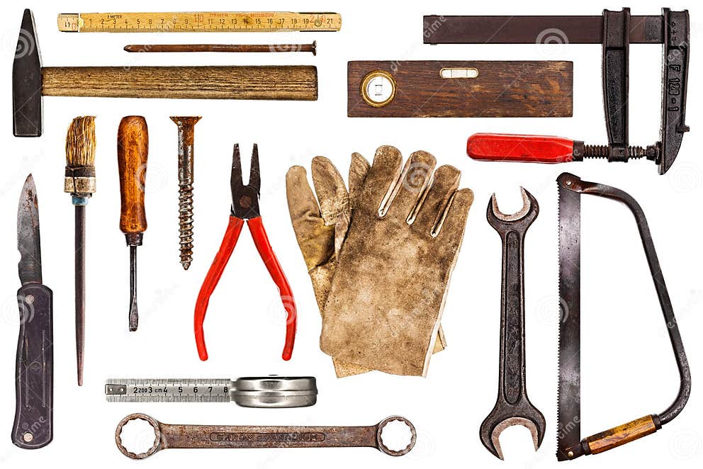 Old Tools Isolated on White Stock Photo - Image of obsolete, clamp ...