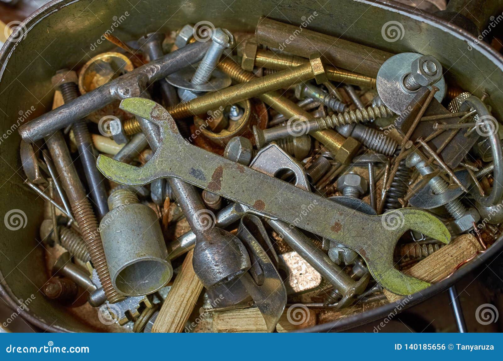 Old Tools, Nails, Screws, Nuts, Wrenches Stock Photo - Image of ...