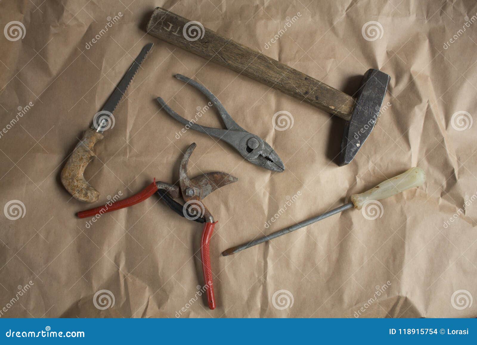 Old tools on paper stock photo. Image of abstract, dressmaking - 118915754