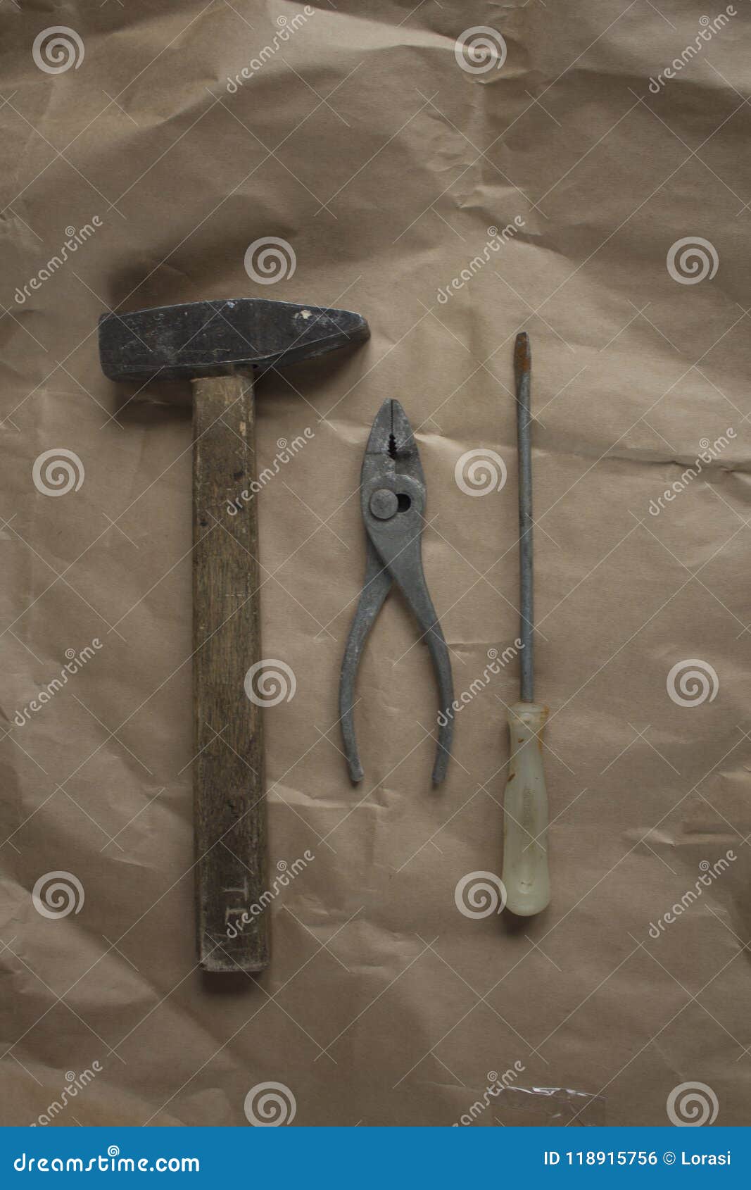 Old tools on paper stock photo. Image of repair, object - 118915756
