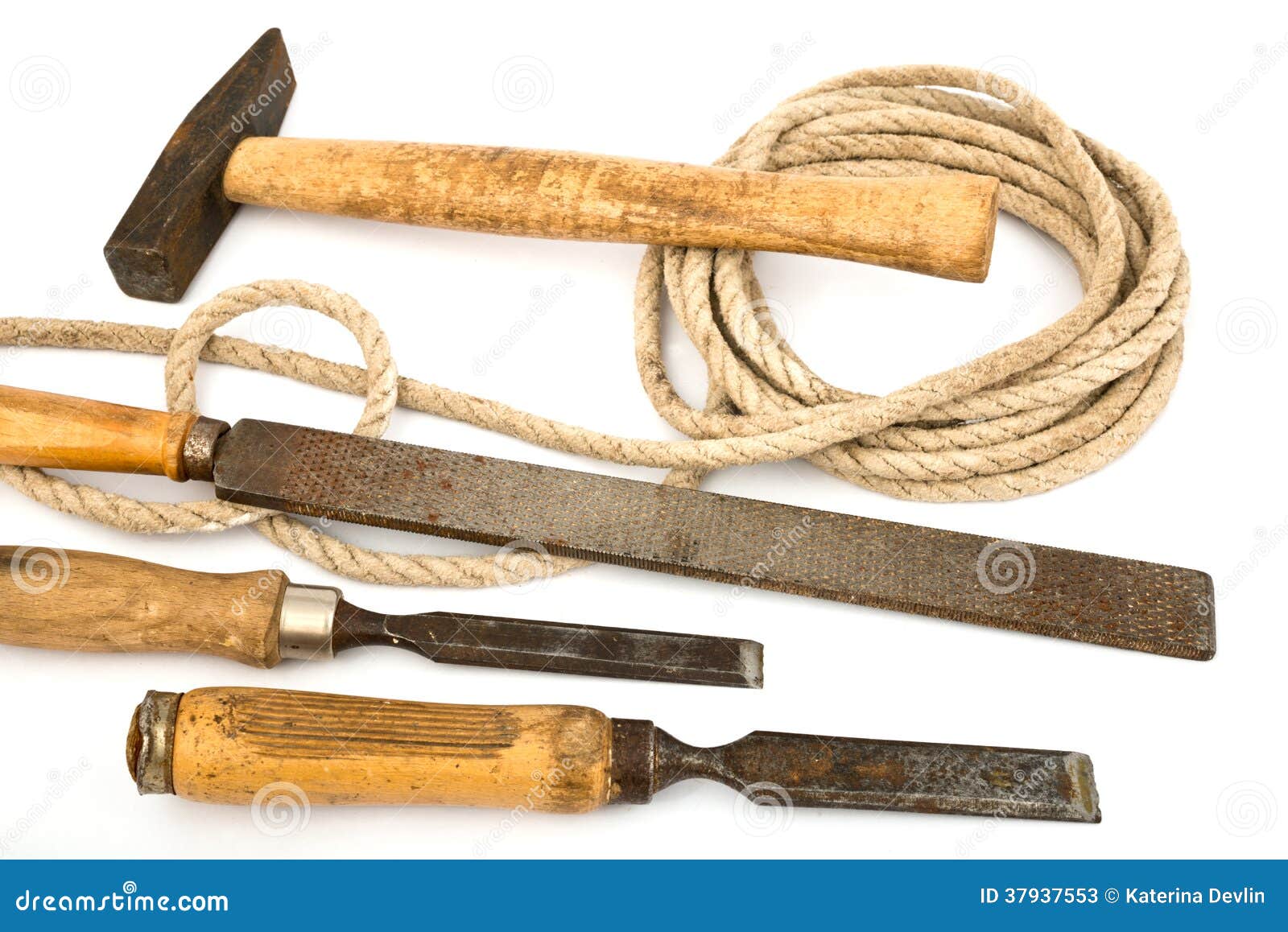 Old tools with a rope stock image. Image of rope, white - 37937553