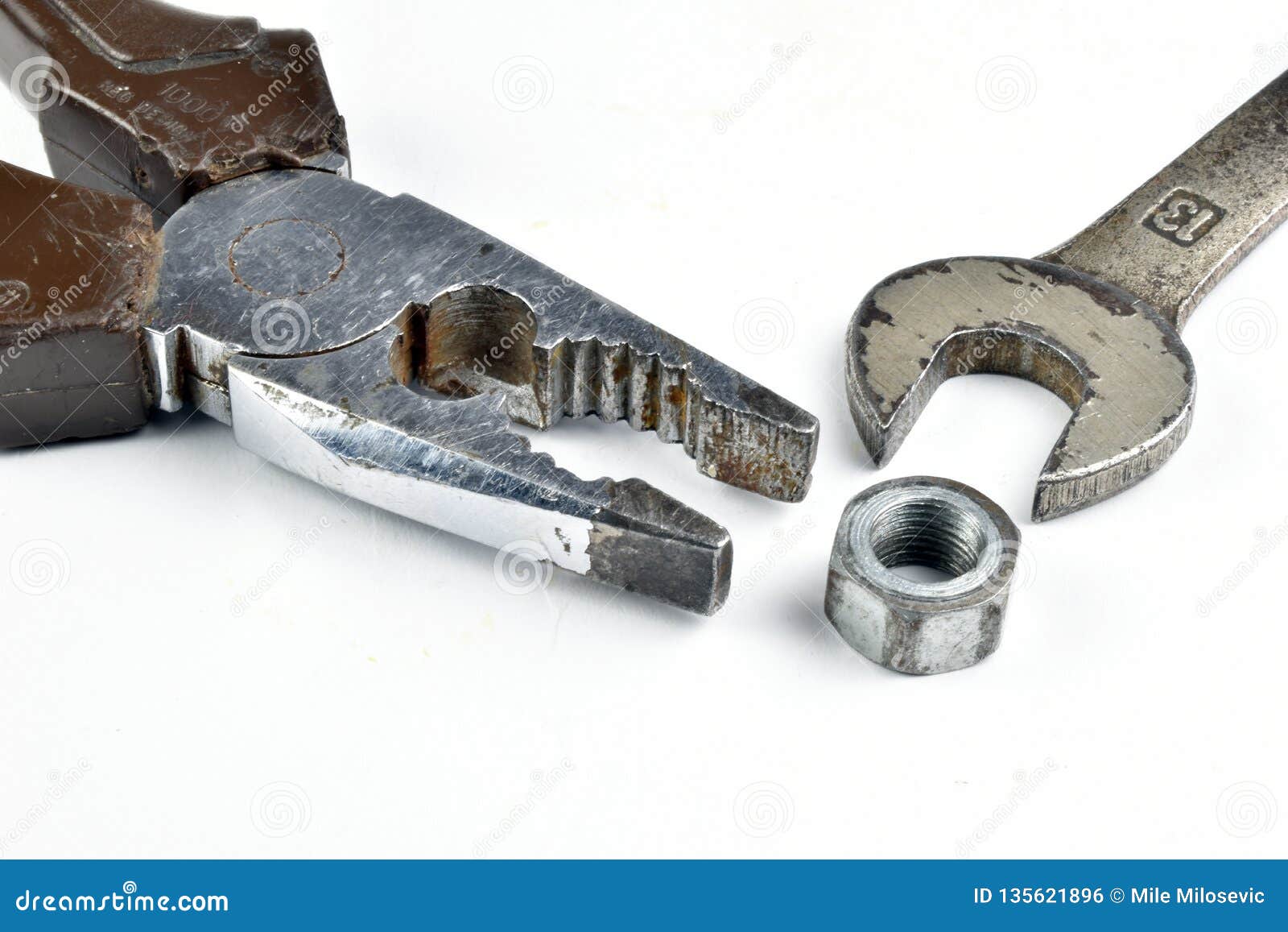 Old Tools Rusty Pliers, Wrench and Bolts Stock Photo - Image of home ...