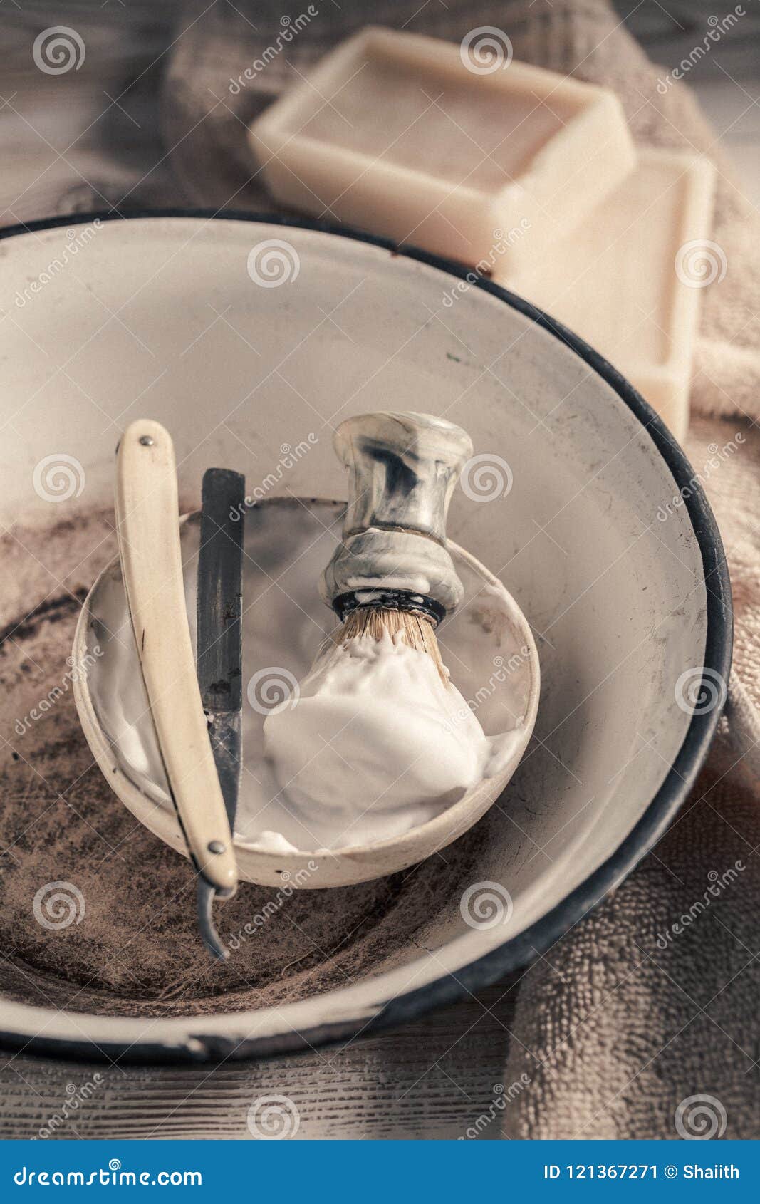Old Tools for Shave. Sharp Razor, Soap and Brush Stock Image - Image of ...