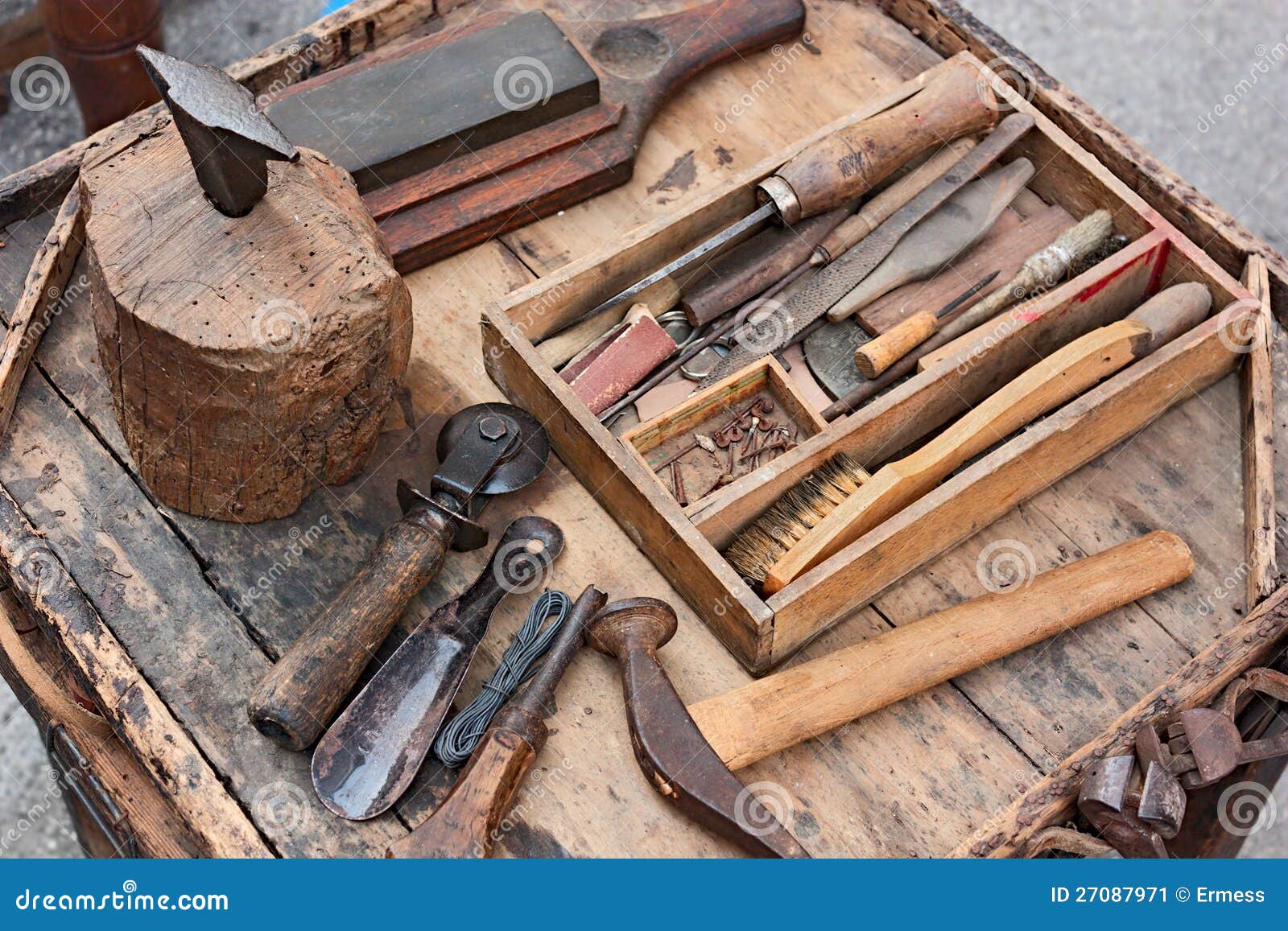 Old tools of the shoemaker stock image. Image of bench - 27087971