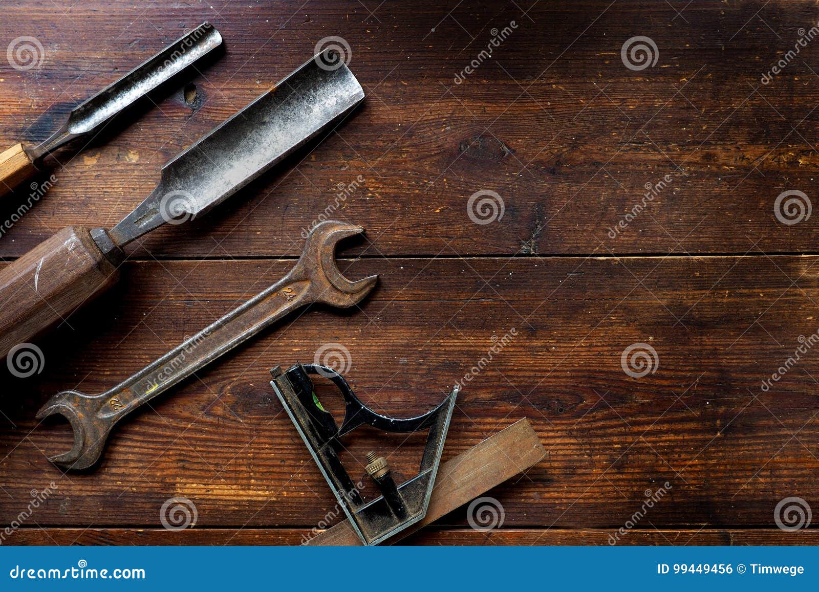 Old tools on table top stock photo. Image of carpenter - 99449456