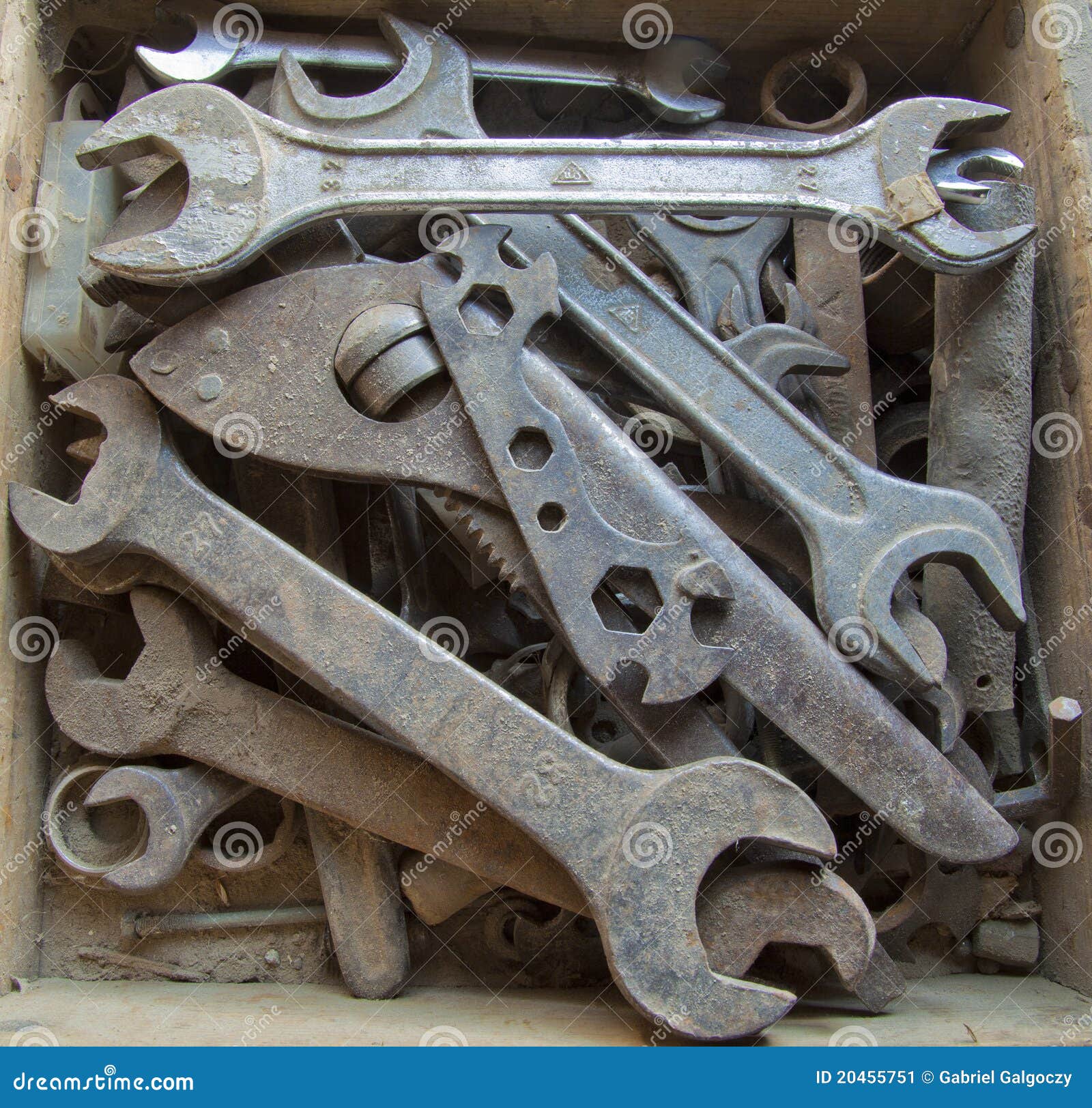 Old tools in wooden box stock image. Image of detail - 20455751
