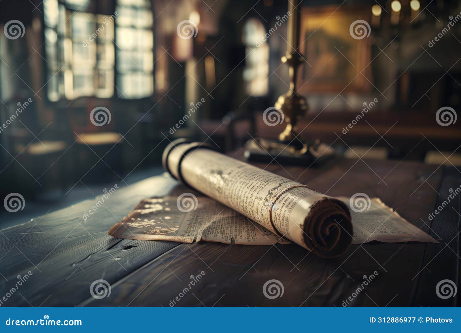 Old Torah Scroll Ancient Papyrus on Desk a Table Stock Image - Image of ...
