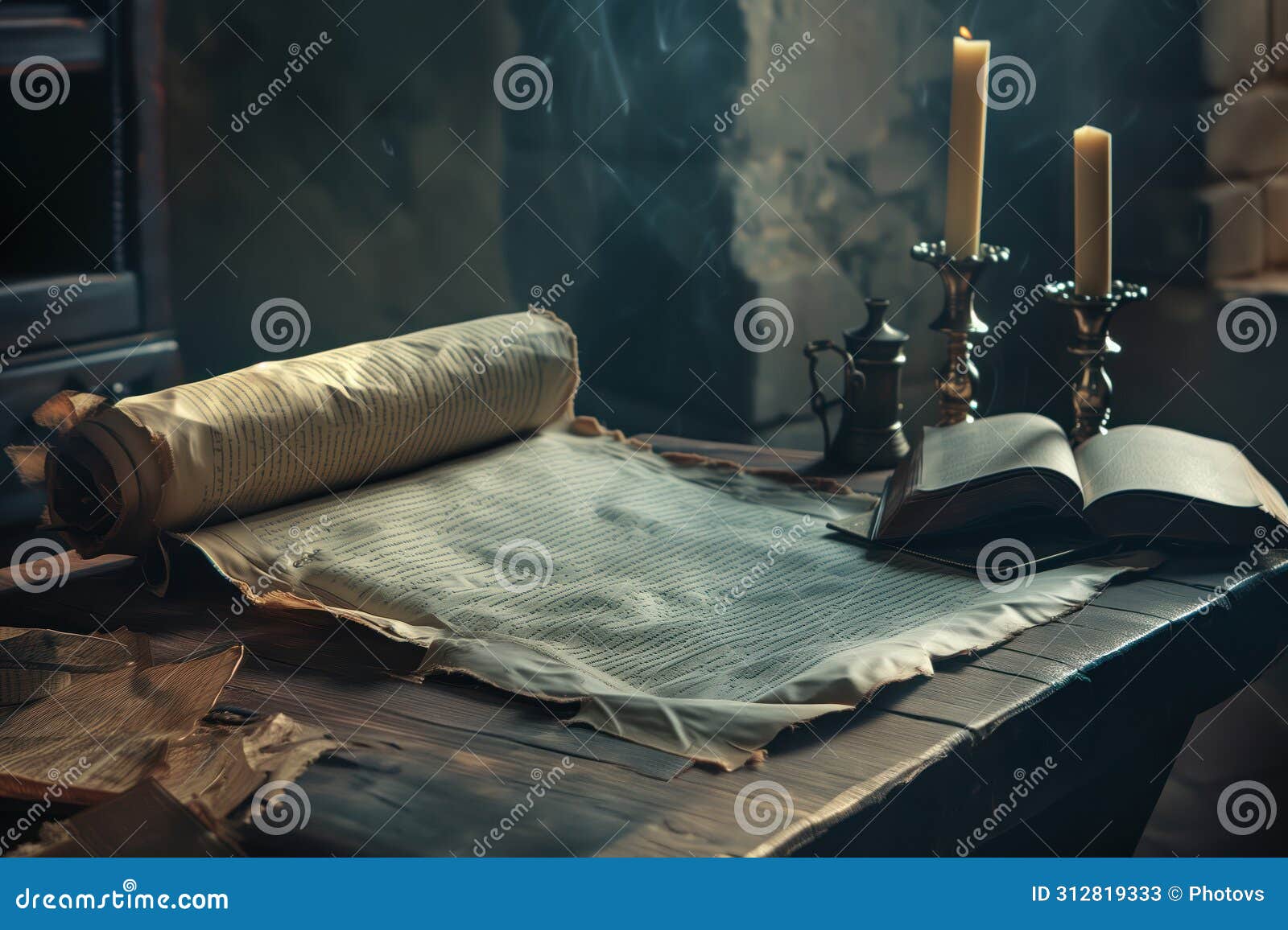 Old Torah Scroll on Desk with Ancient Papyrus Stock Image - Image of ...