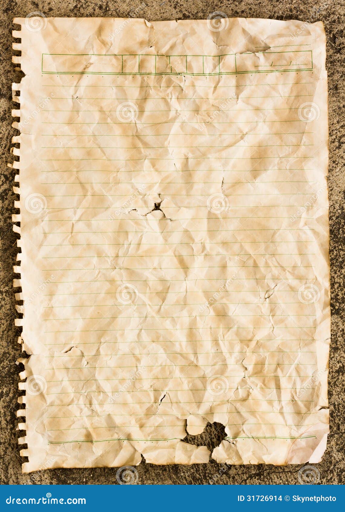 Old torn crumpled paper stock photo. Image of line, paper - 31726914
