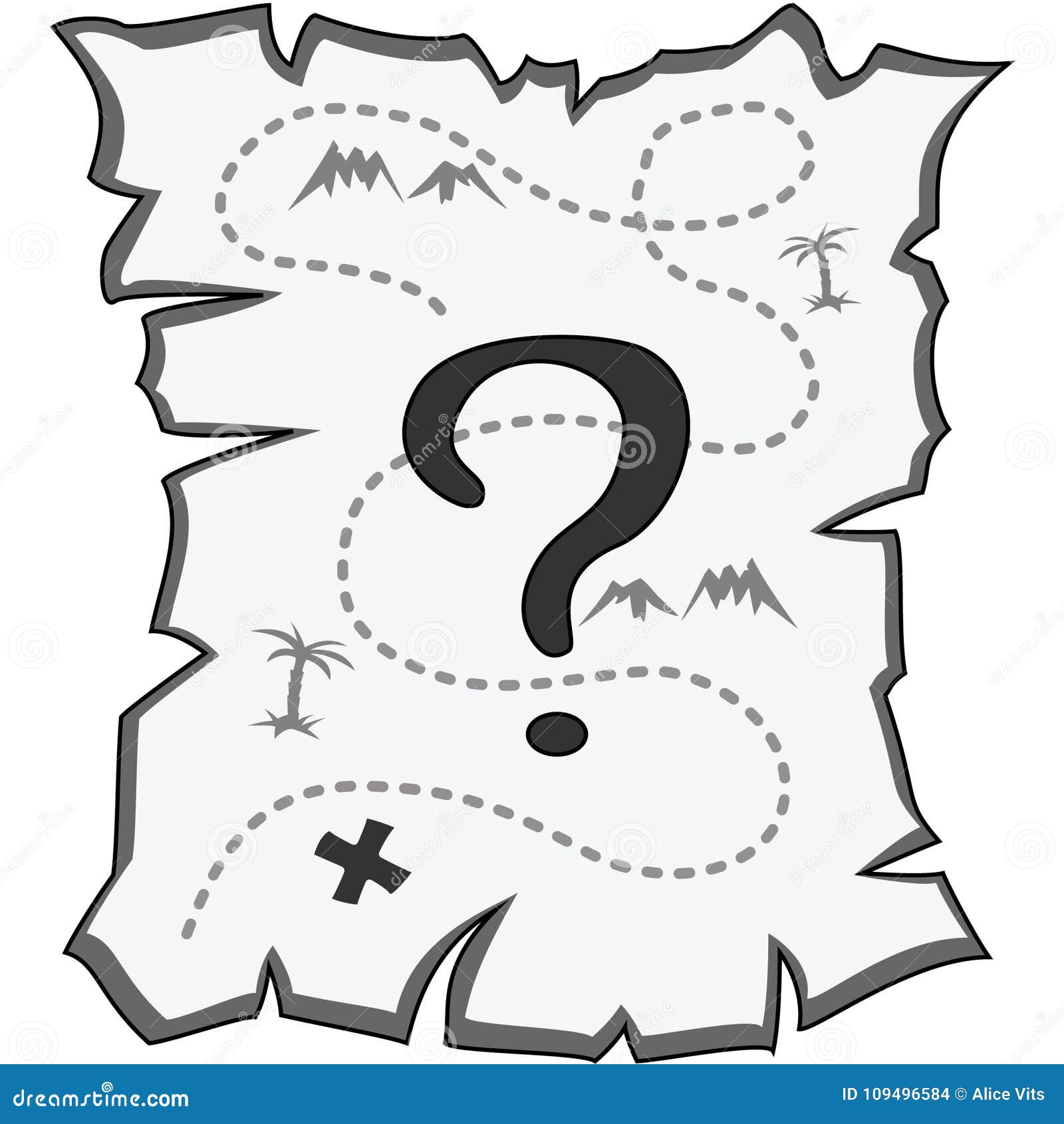 Old Torn Map With A Question Mark, Black-and-white, Isolated Royalty ...