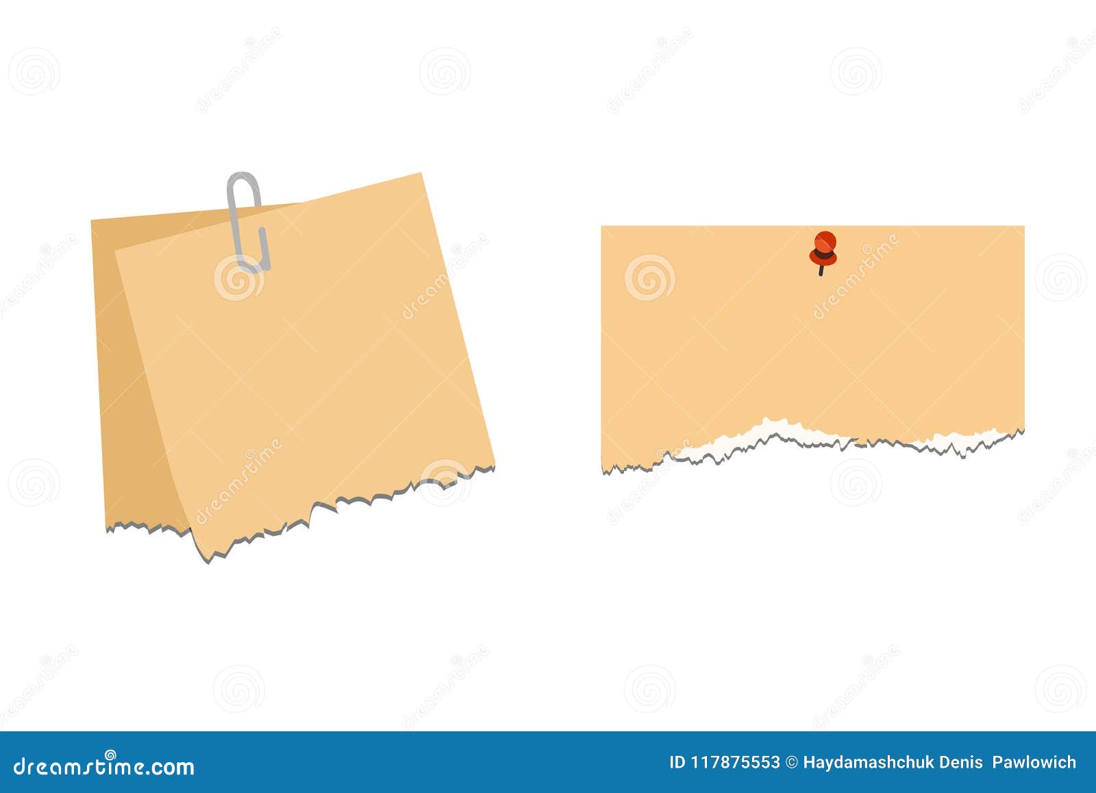 Old Torn Paper with Ragged Edge. Vintage Note Papers Collection. Vector ...