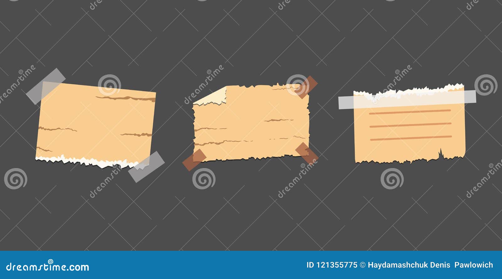 Old Torn Paper with Ragged Edge. Vintage Note Papers Collection. Vector ...