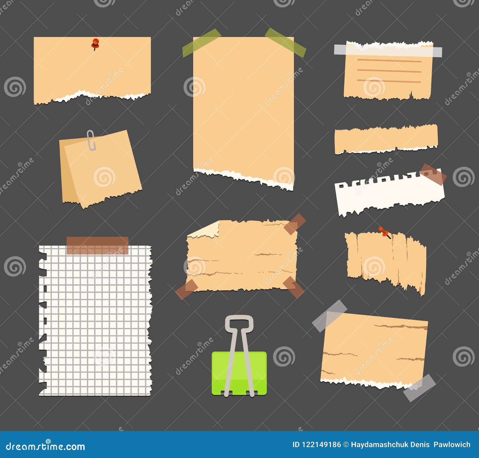 Old Torn Paper with Ragged Edge. Vintage Note Papers Collection. Vector ...