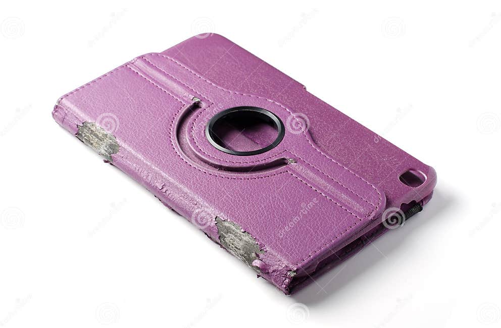 Old Torn Red Tablet Case. White Background Stock Image - Image of front ...