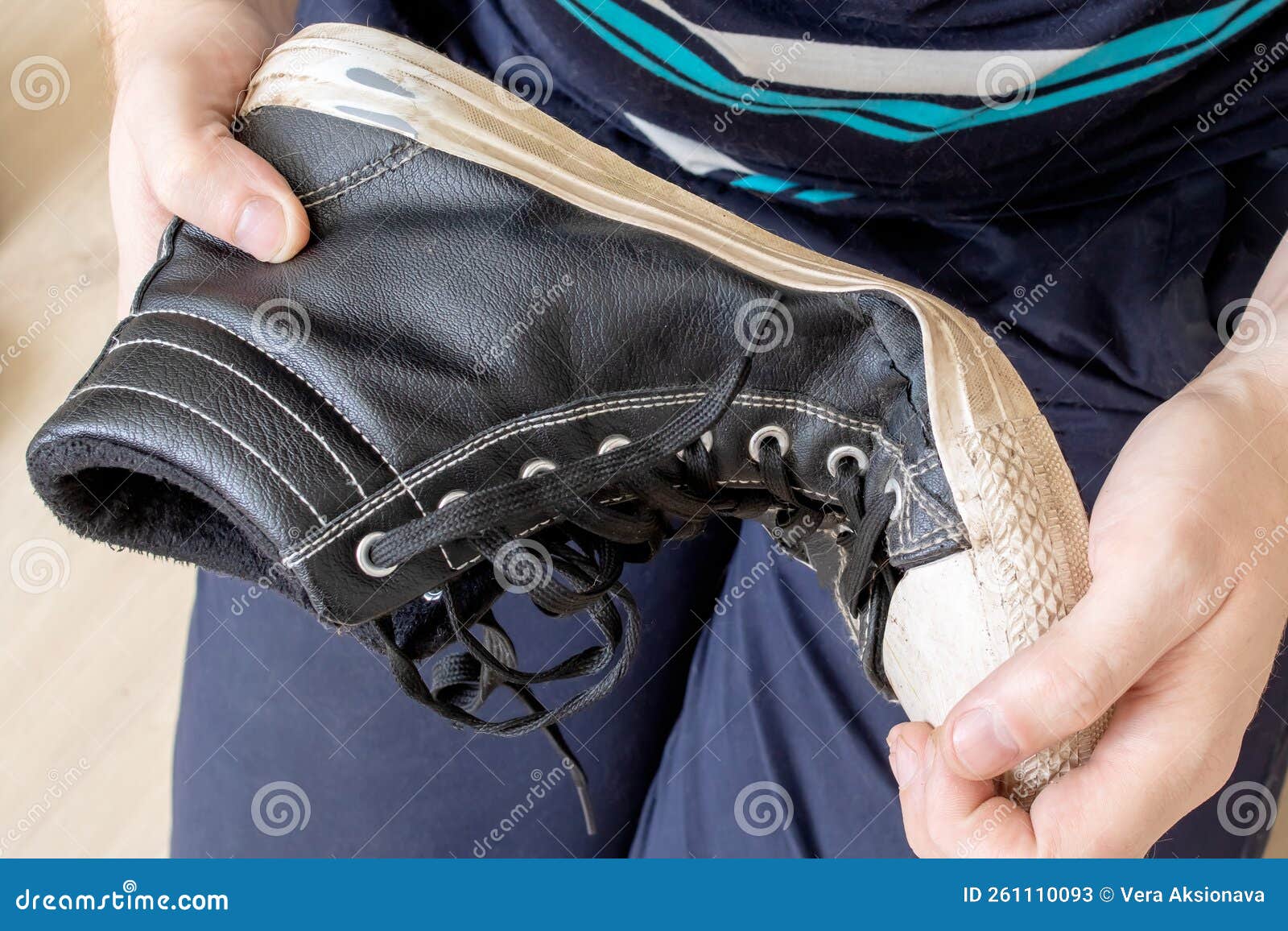 Old Torn Shoe in Hands of Man Stock Image - Image of male, fashion ...