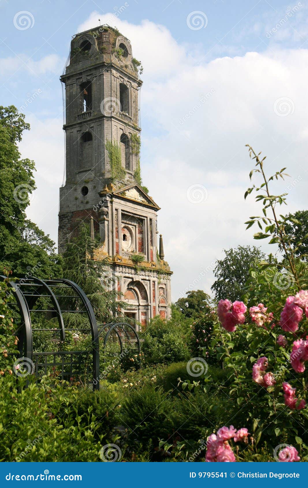 Old Tower stock image. Image of cloud, birds, flower, garden - 9795541