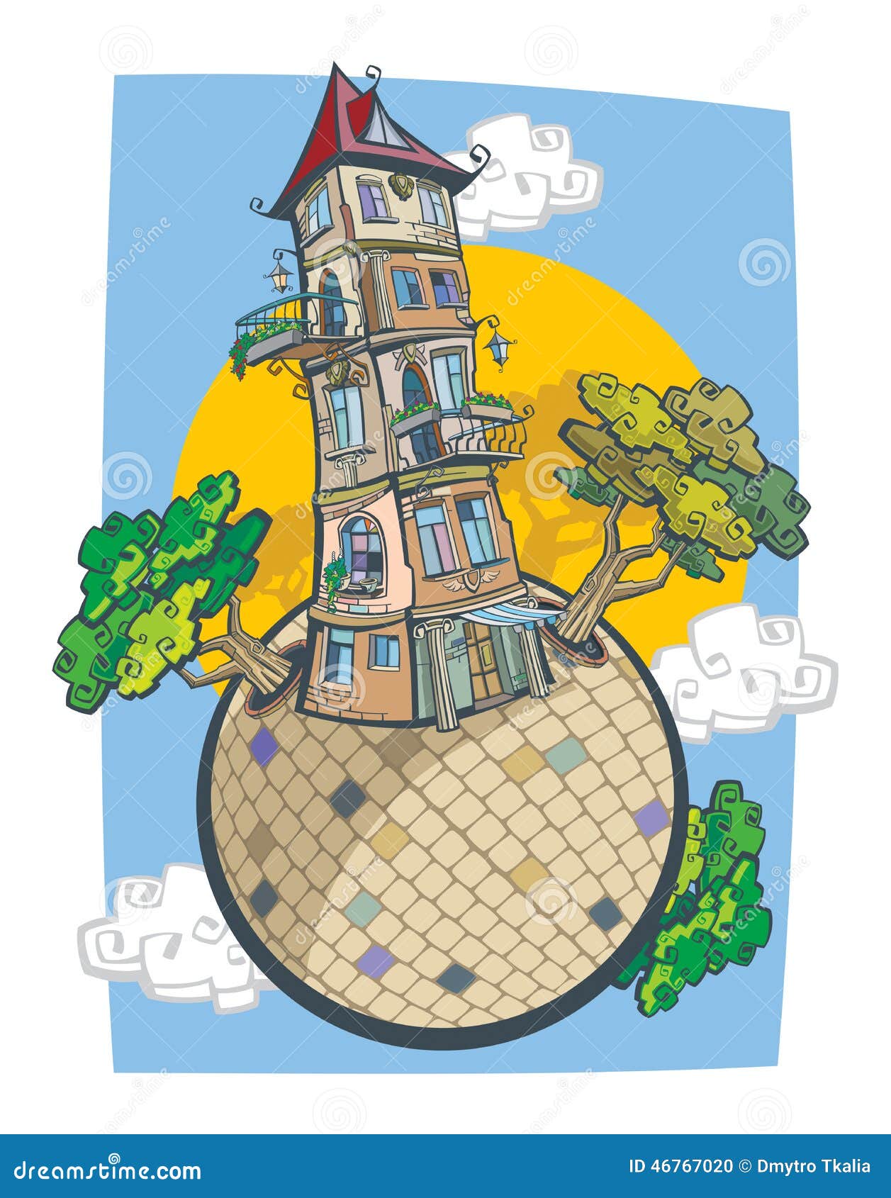 Old Tower House in a Comic Style Stock Vector - Illustration of tower ...