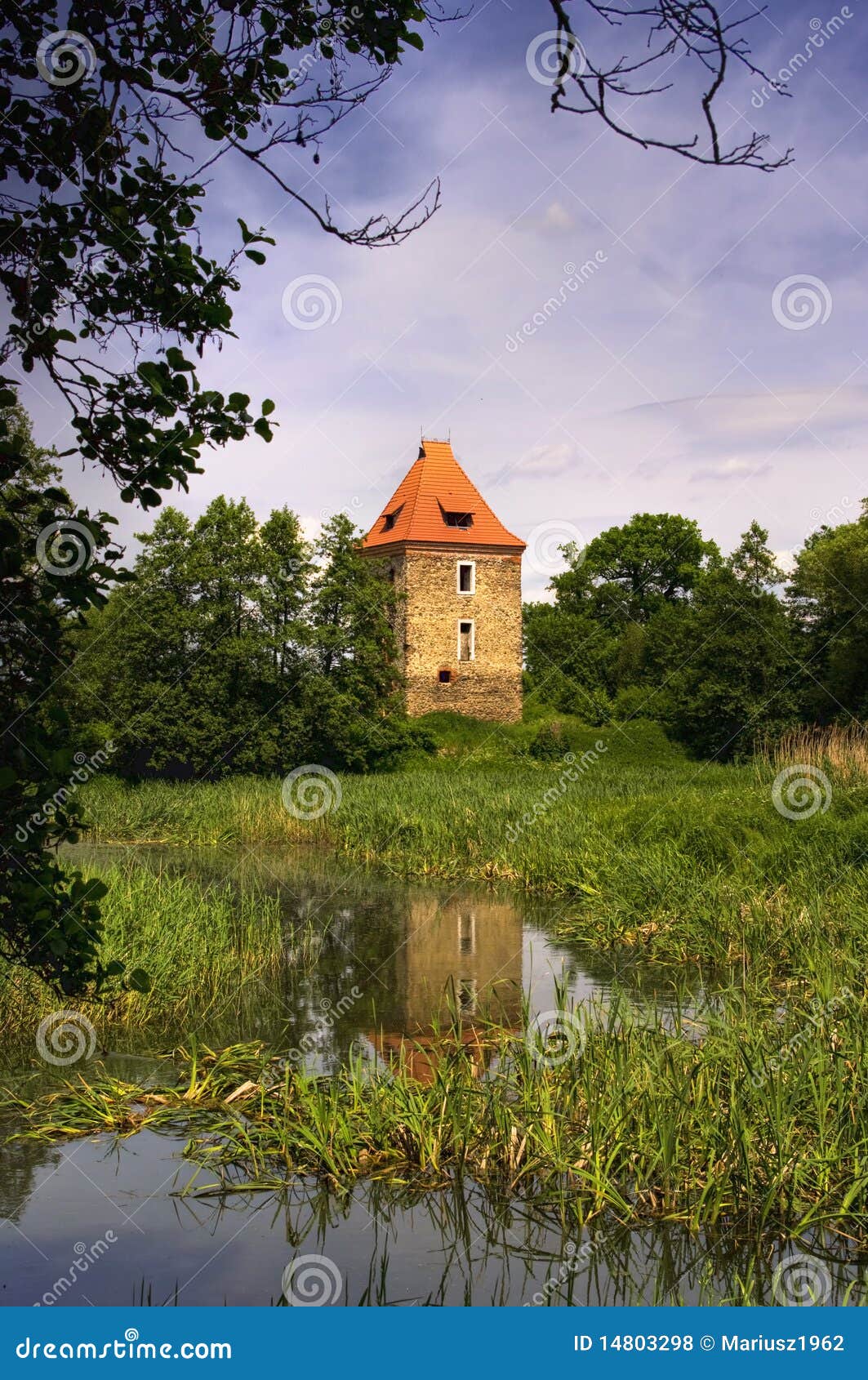 Old tower at the lake stock photo. Image of bush, landscape - 14803298