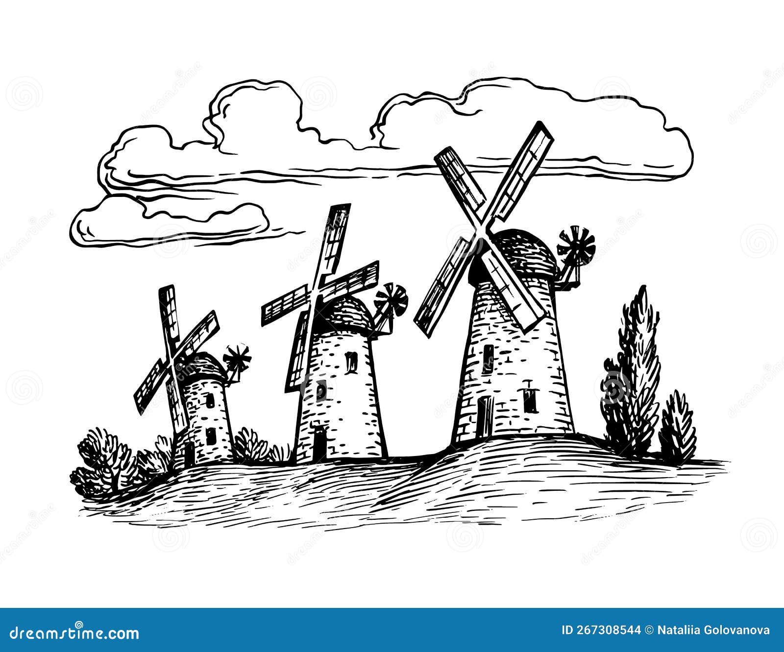 Old Tower Mills Ink Sketch. Stock Vector - Illustration of design ...