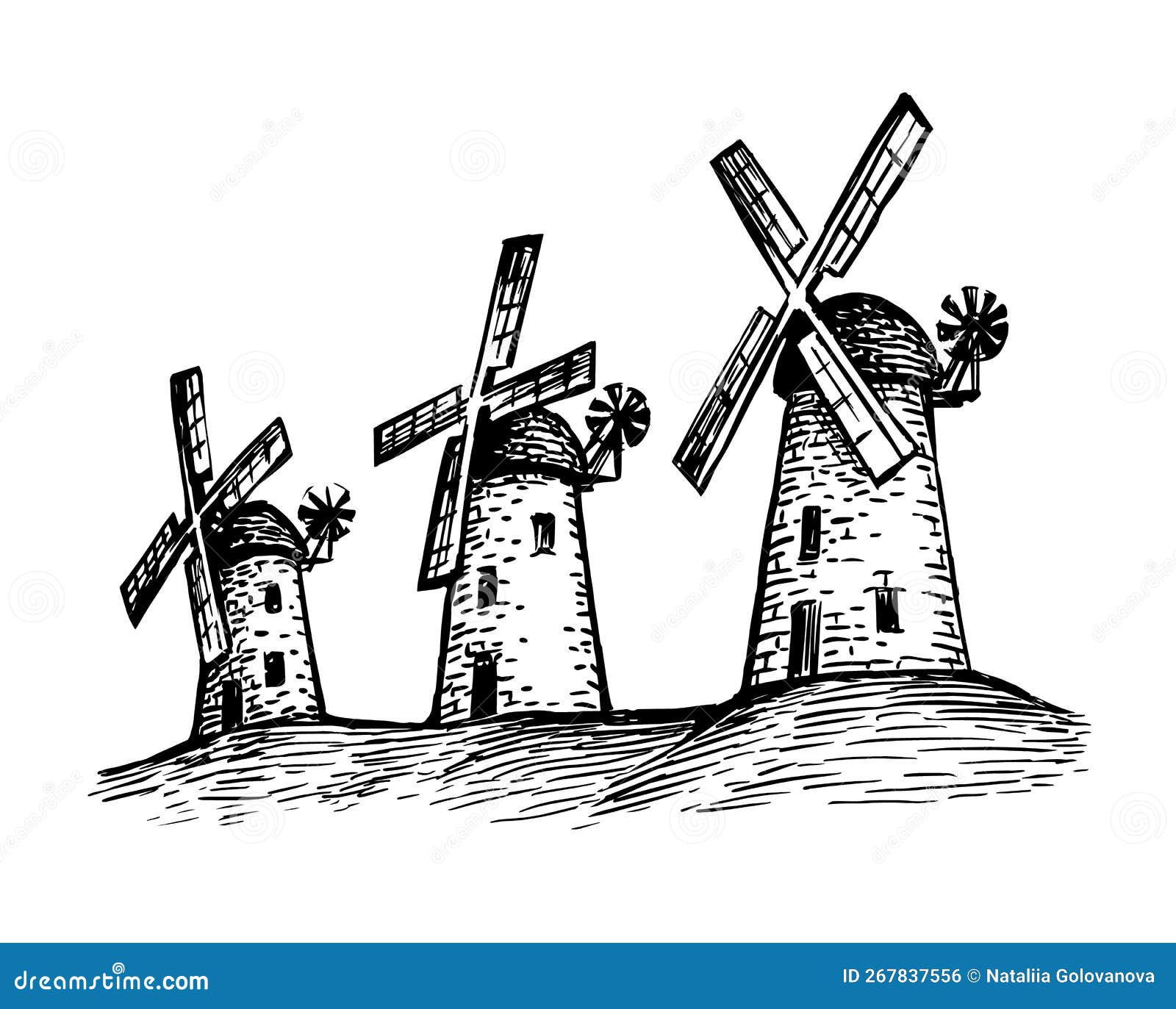 Old Tower Mills Ink Sketch. Stock Vector - Illustration of mill ...