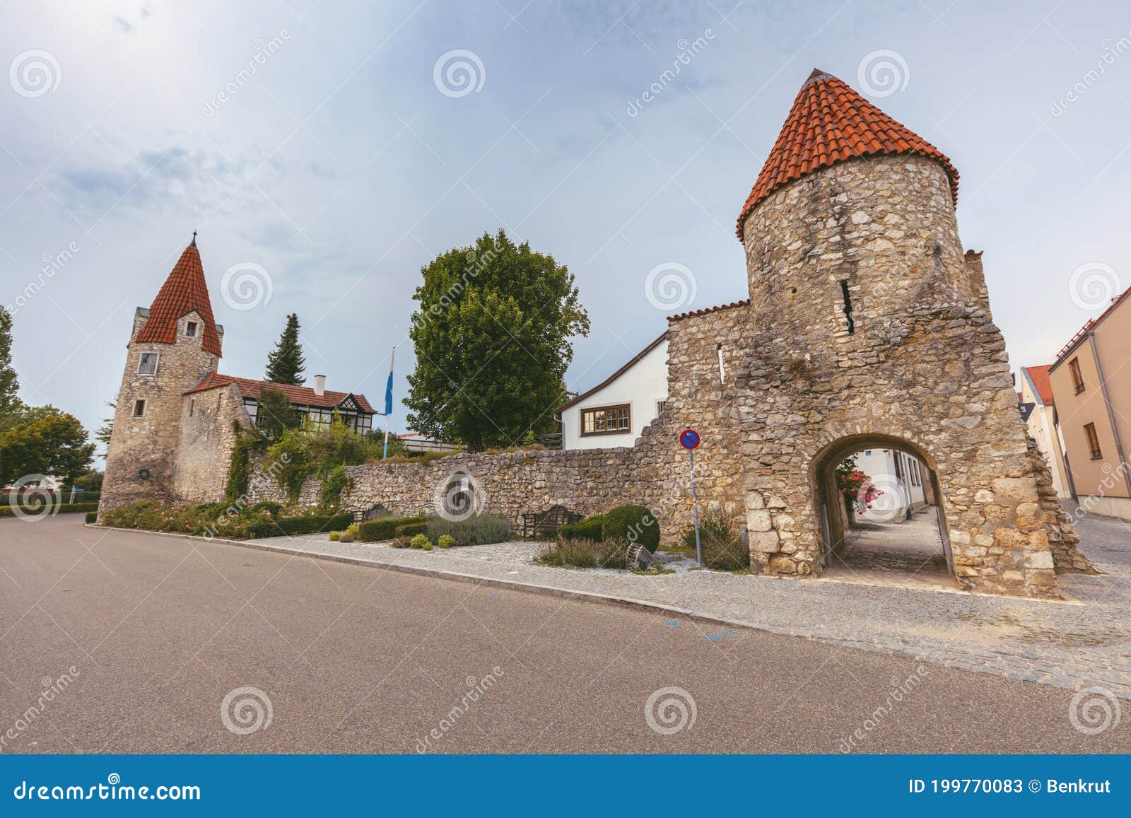 Old town of Abensberg stock image. Image of illuminated - 199770083