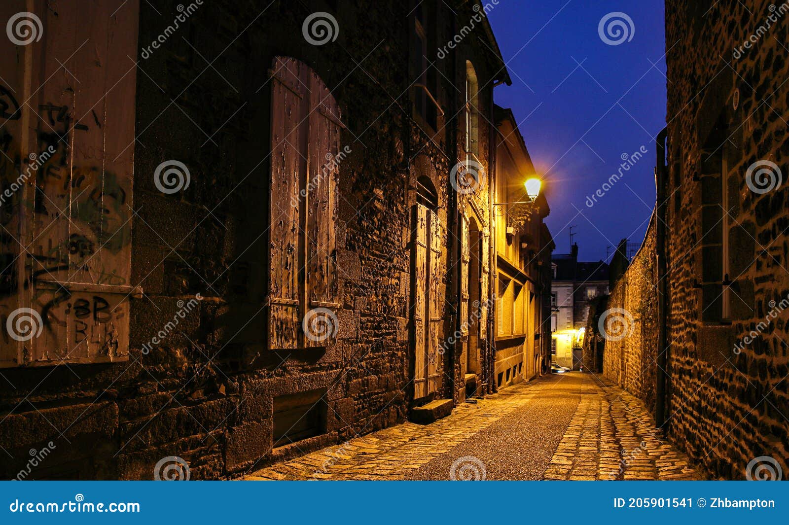 Old Town Back Street with Cobbles and Stone Walls Stock Image - Image ...