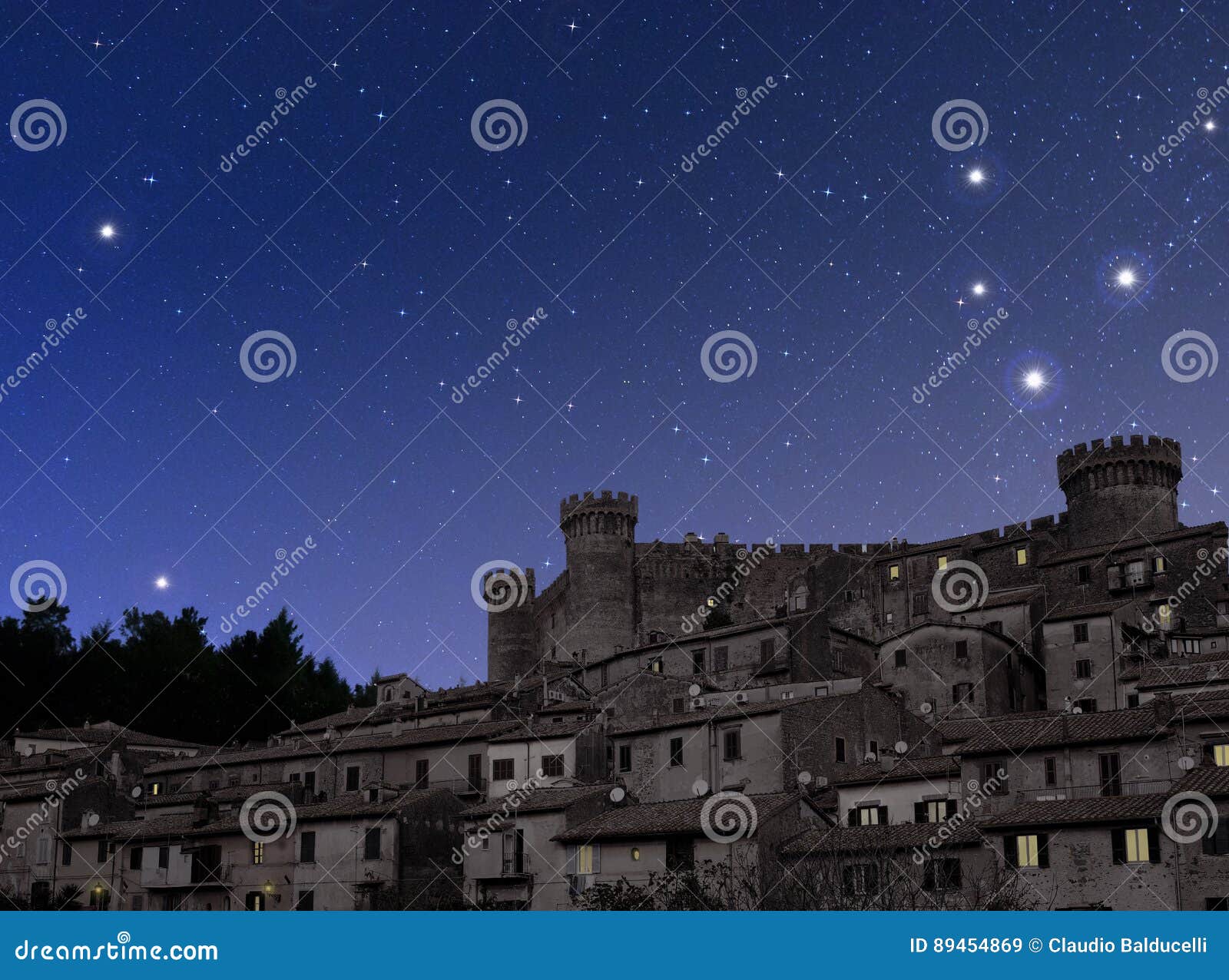 Old Town Dominated by Castle at Night Stock Image - Image of medieval ...