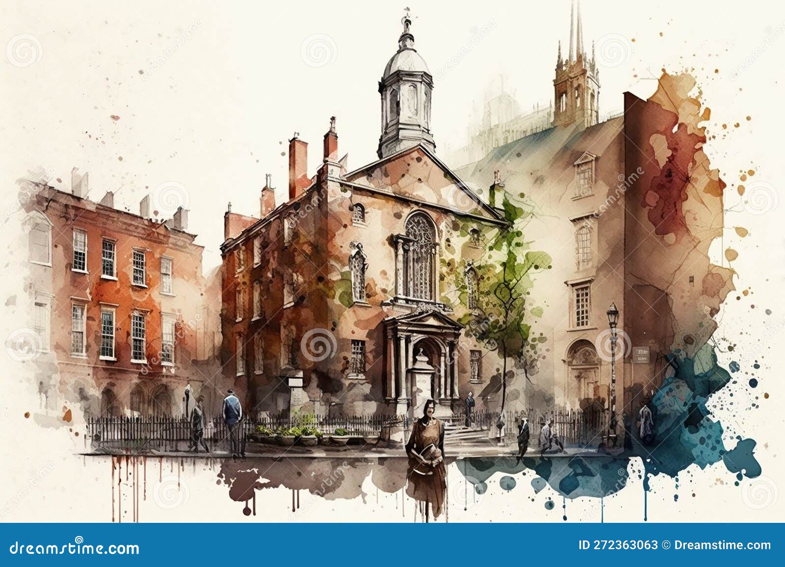 Old Town Dublin Drawing with Bit of Watercolour Stock Illustration ...