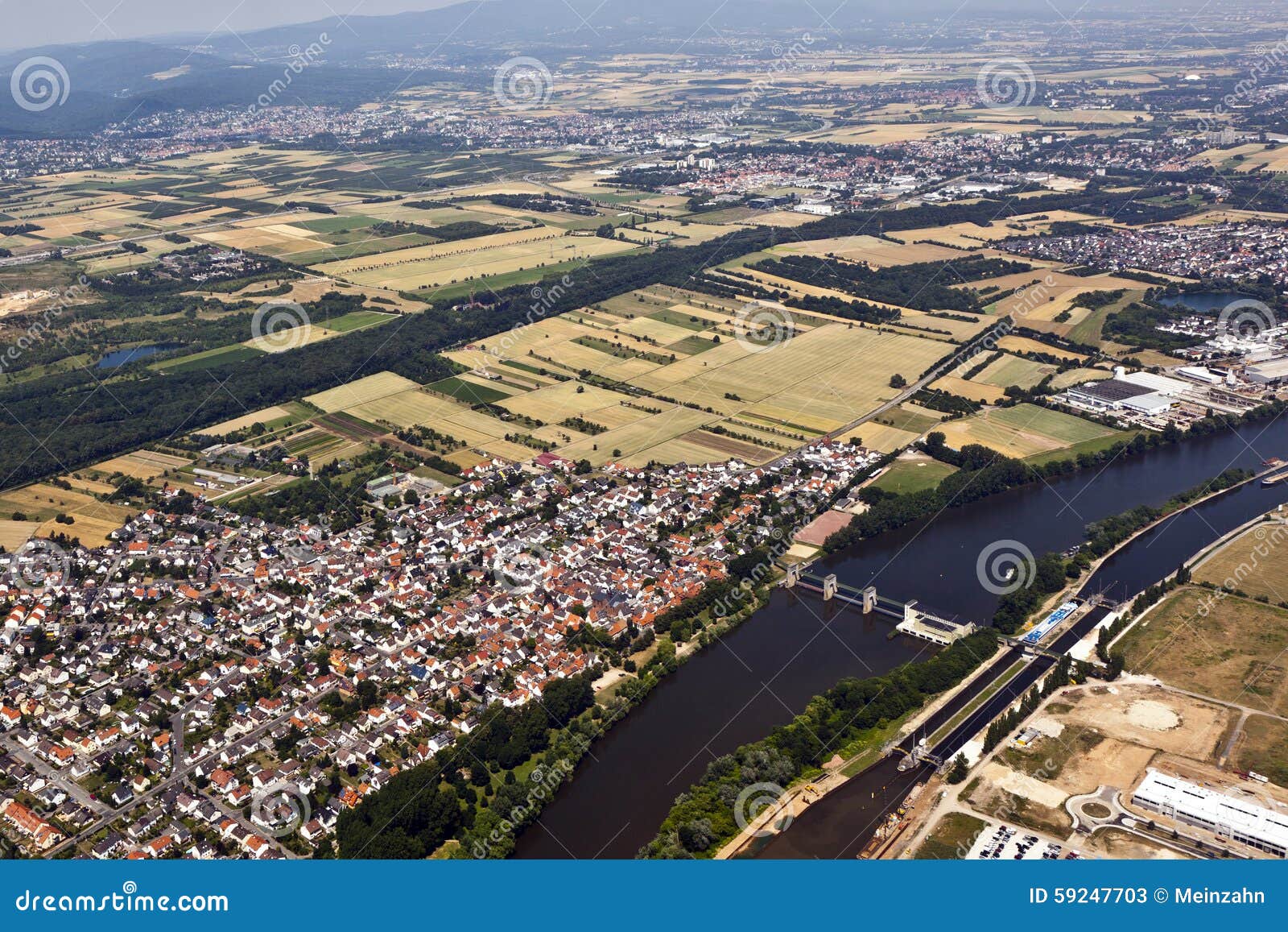 Old Town of Eddersheim on River Main with Watergate Stock Image - Image ...