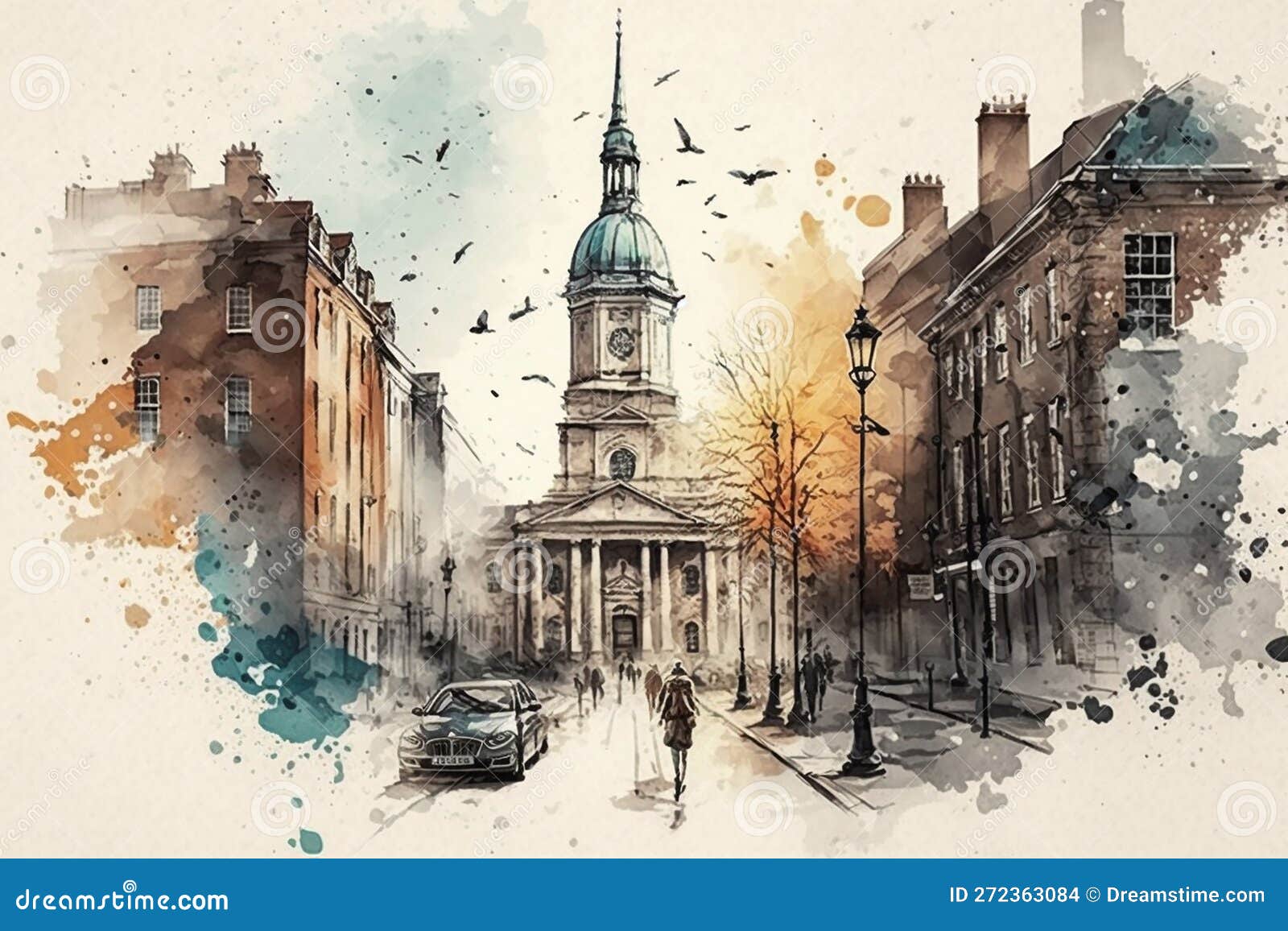 Old Town of London Drawing with Bit of Watercolour Stock Illustration ...