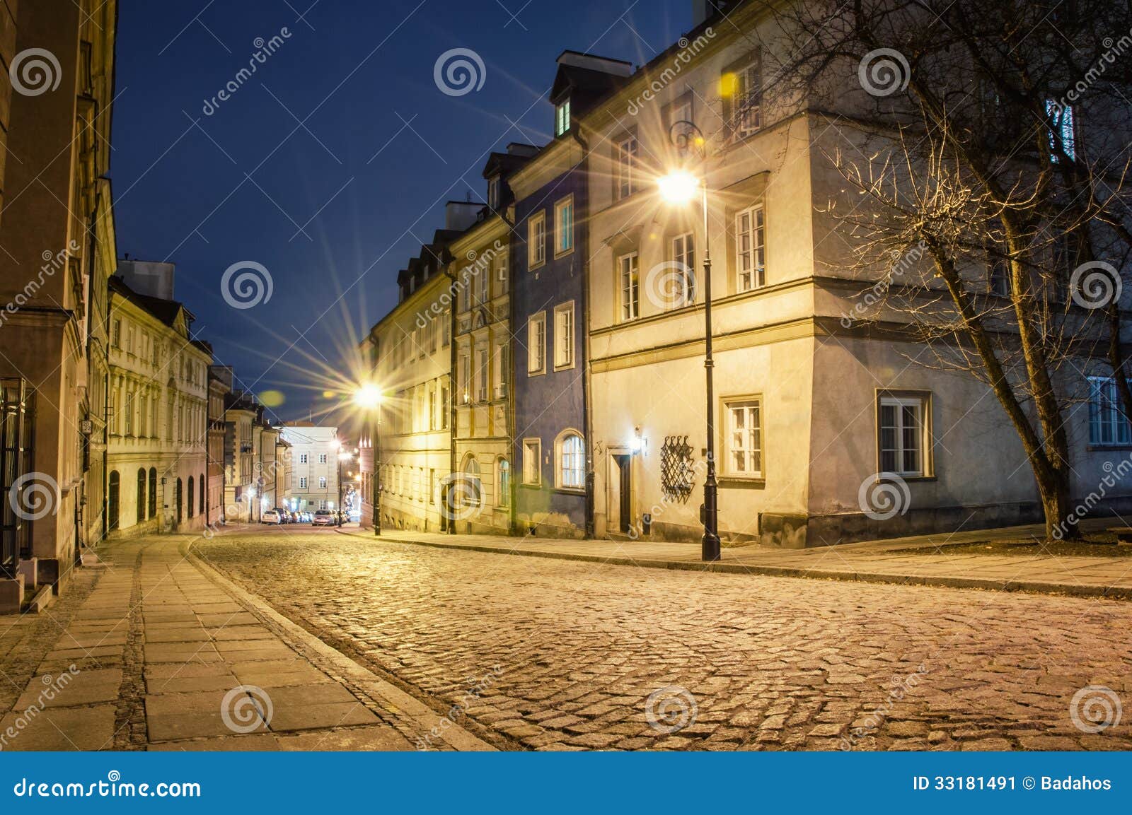Old Town at night. stock image. Image of rays, facade - 33181491