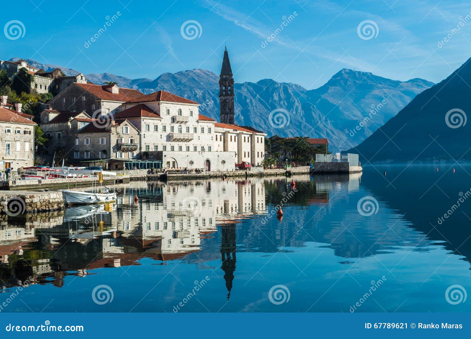 Old town Perast stock image. Image of summer, town, blue - 67789621