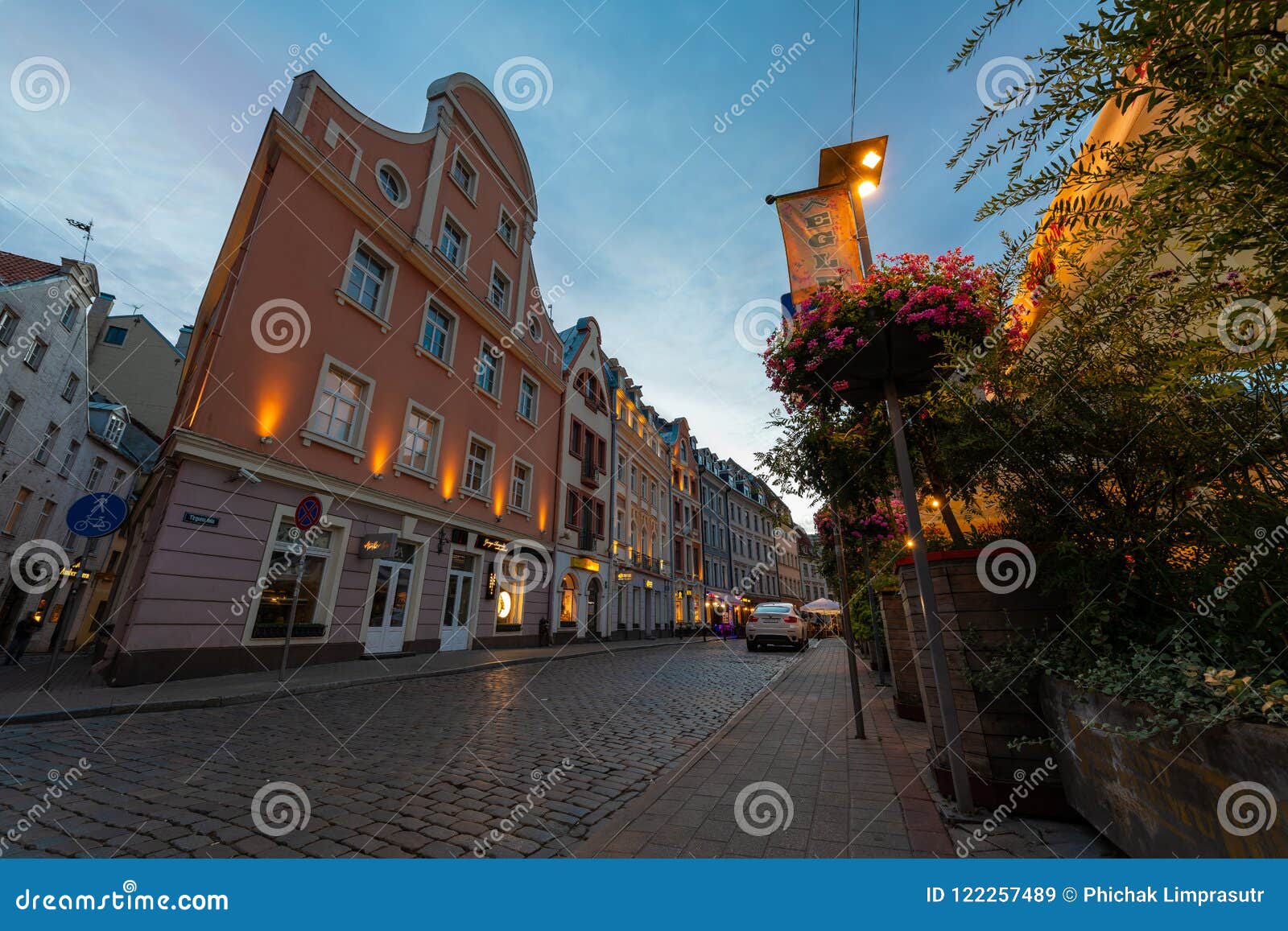 Old Town of Riga at Night in Summer Editorial Stock Image - Image of ...