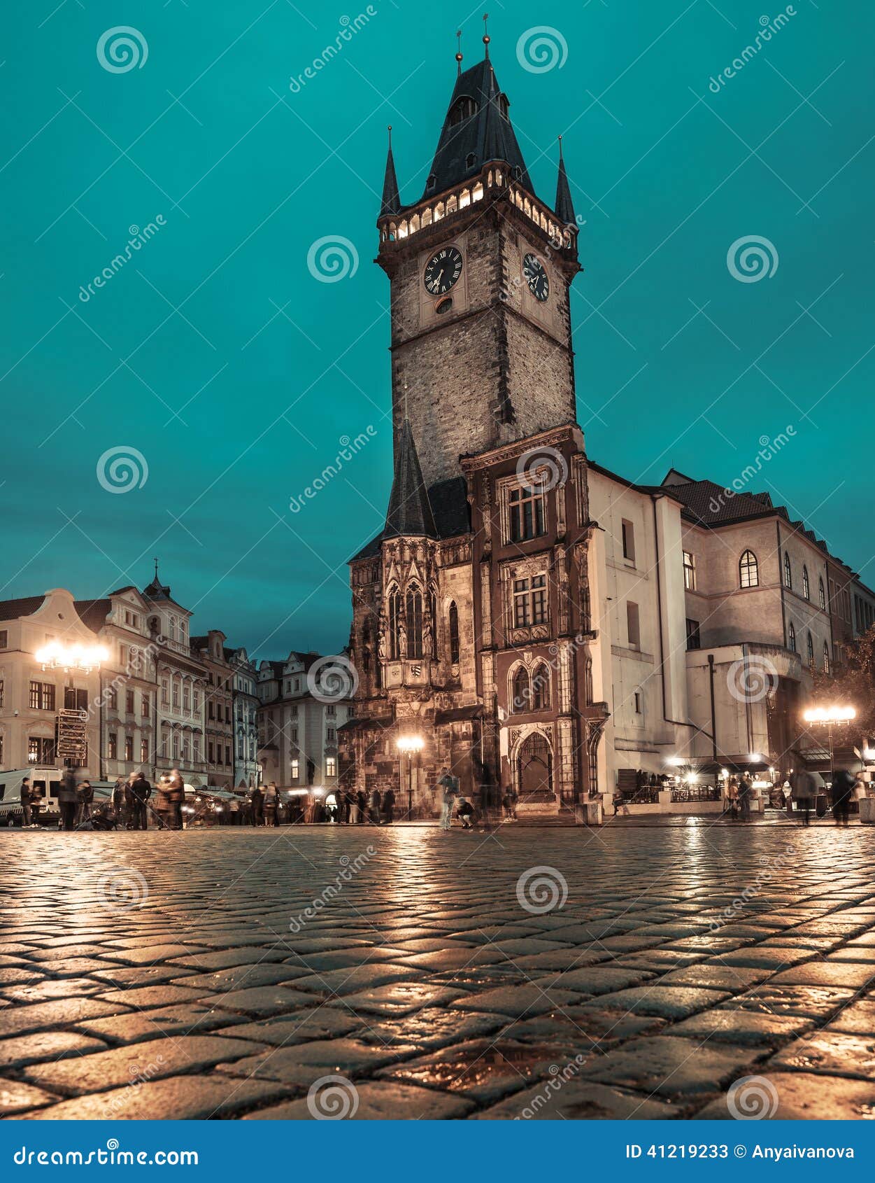 Old Town Square in Prague at Night, Toned Image Stock Image - Image of ...