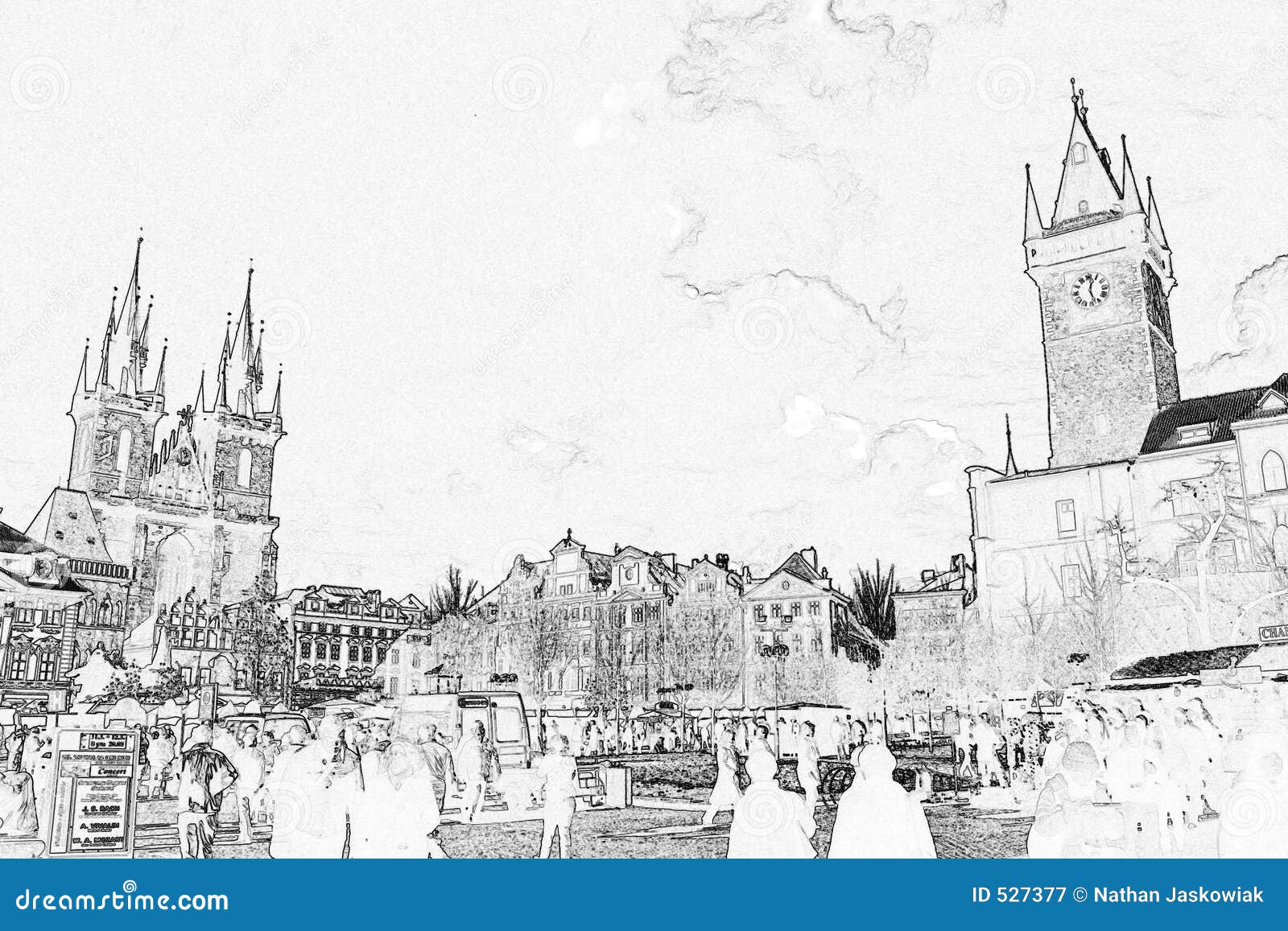 Old Town Square Sketch stock illustration. Illustration of sketch - 527377