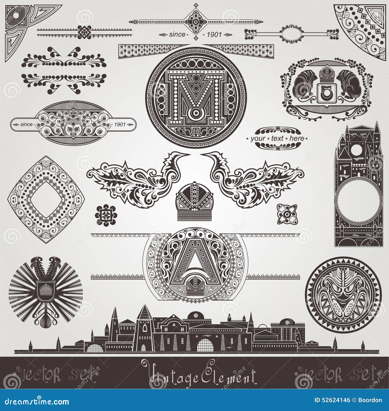 Old Town Vintage Element Old Book Objects Set Stock Vector ...