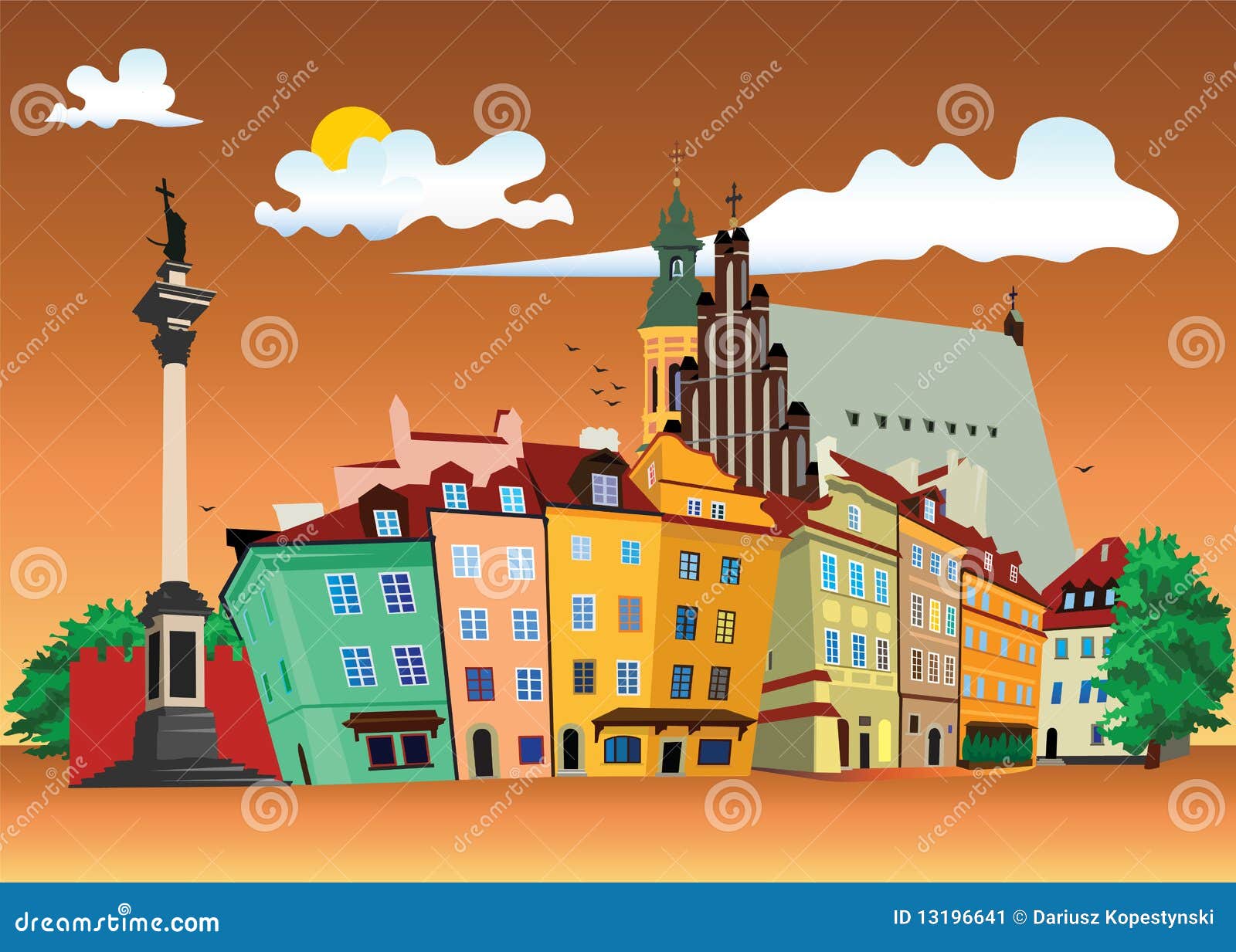 Old Town Warsaw stock vector. Illustration of historic - 13196641