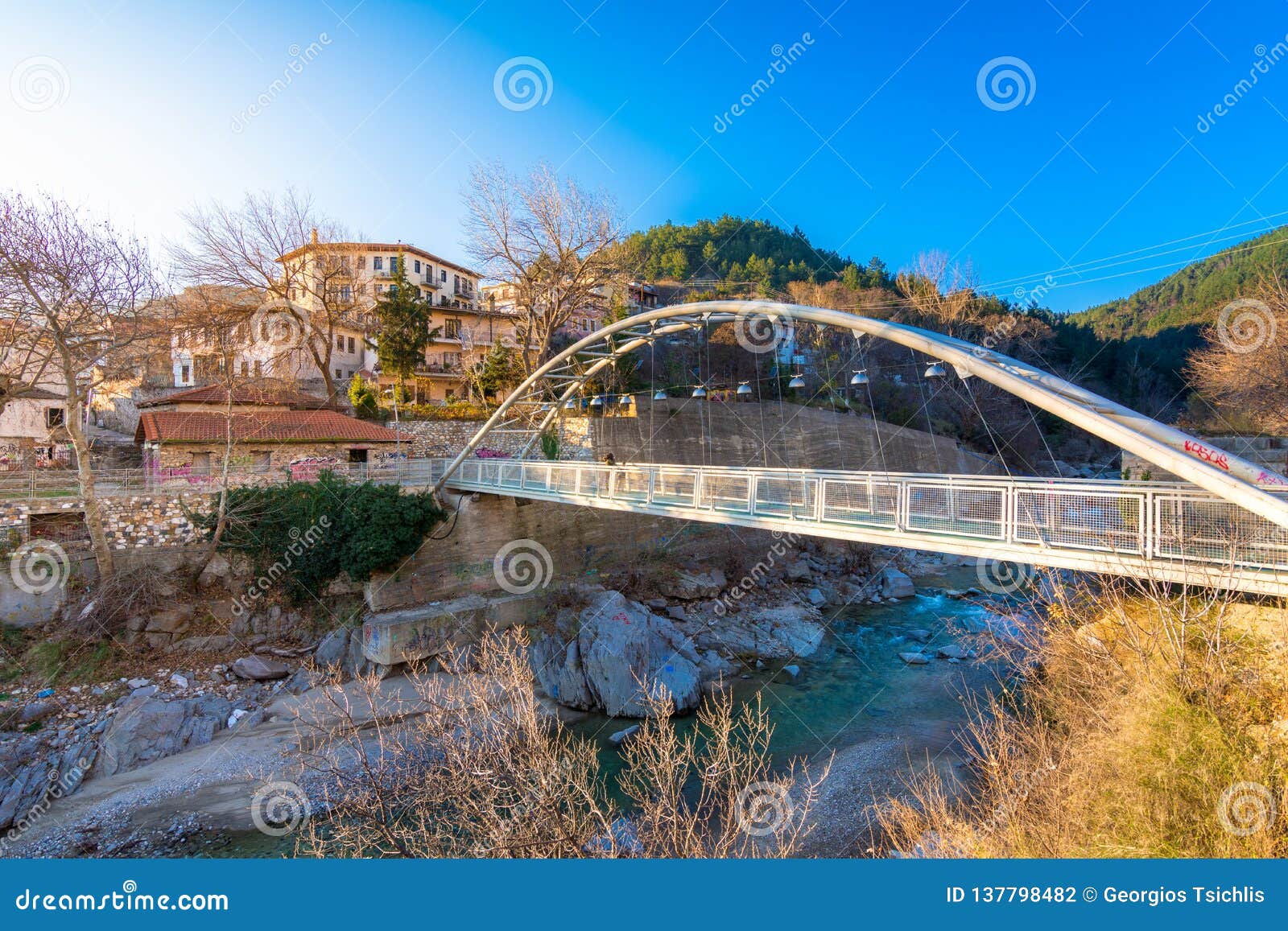 The Old Town of Xanthi with River and Bridge, Greece Stock Photo ...