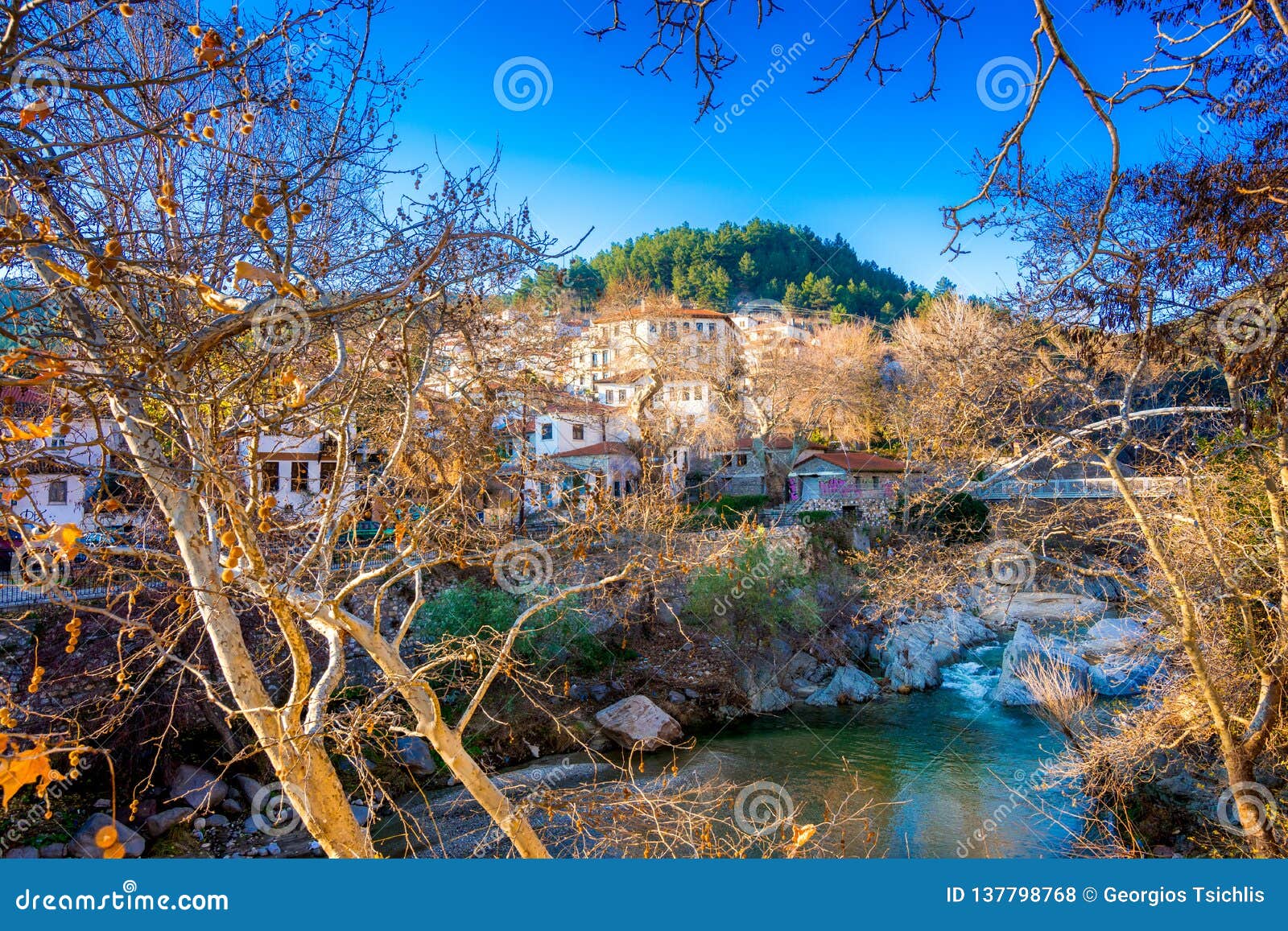 The Old Town of Xanthi with River and Bridge, Greece Stock Photo ...
