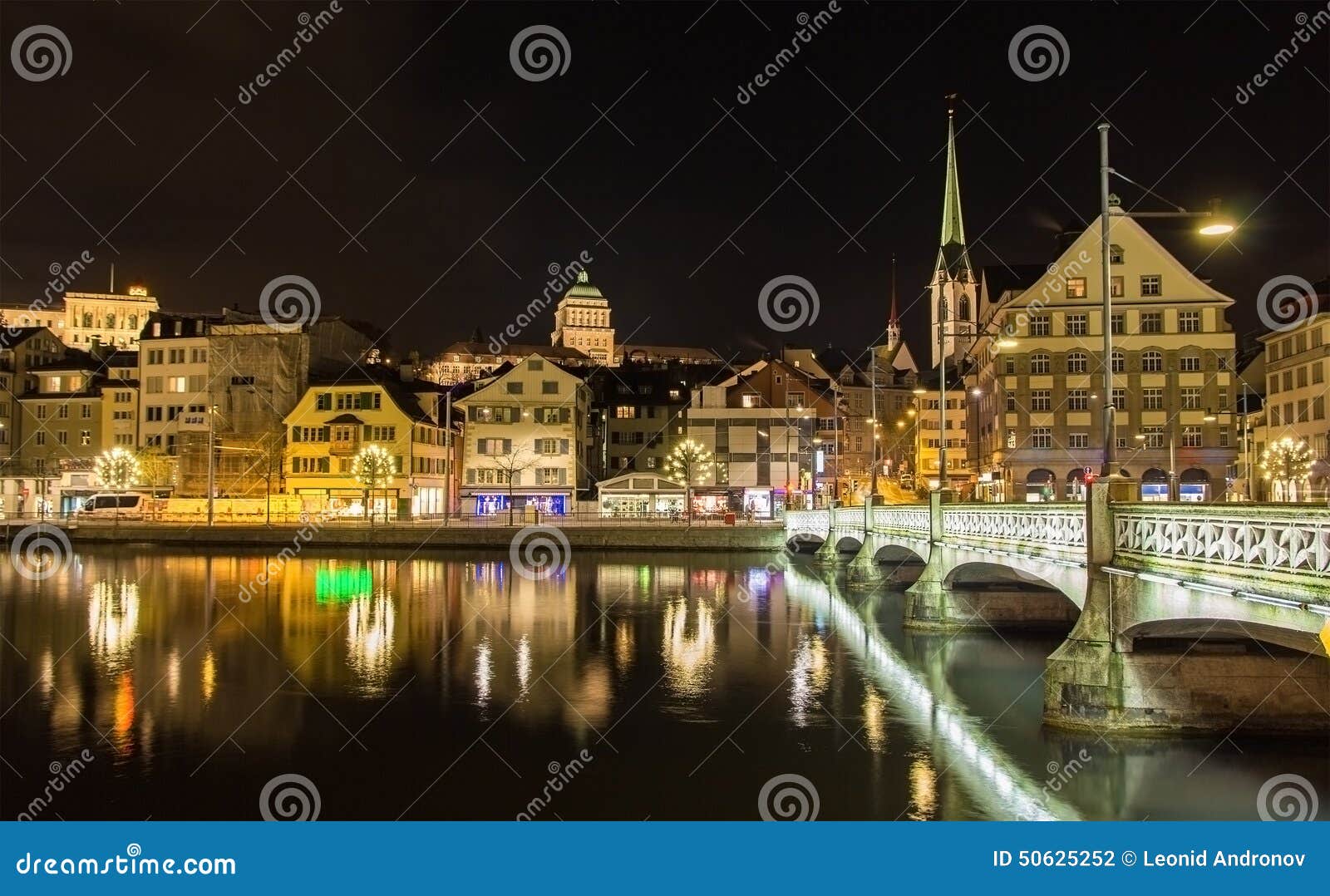 Old Town of Zurich at Night Stock Photo - Image of academic, capital ...