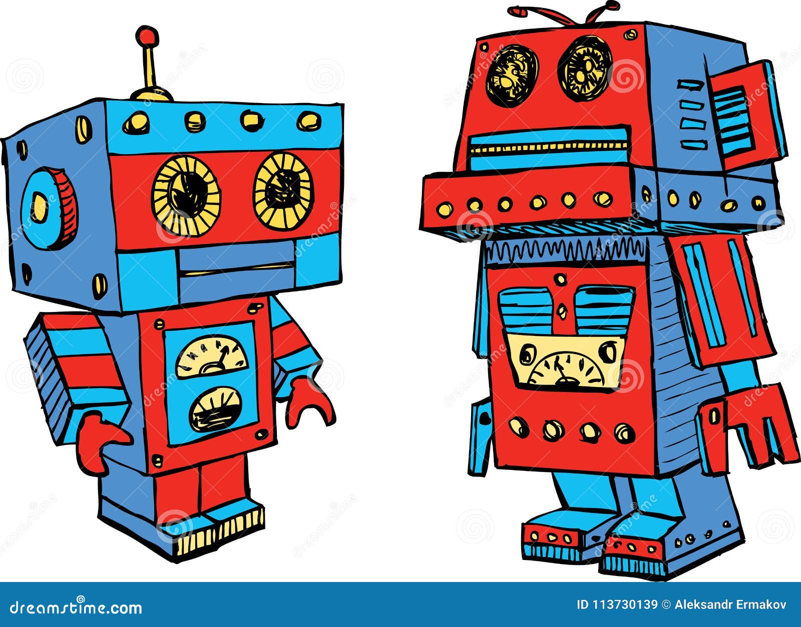 The old toy robots stock vector. Illustration of humanoid - 113730139