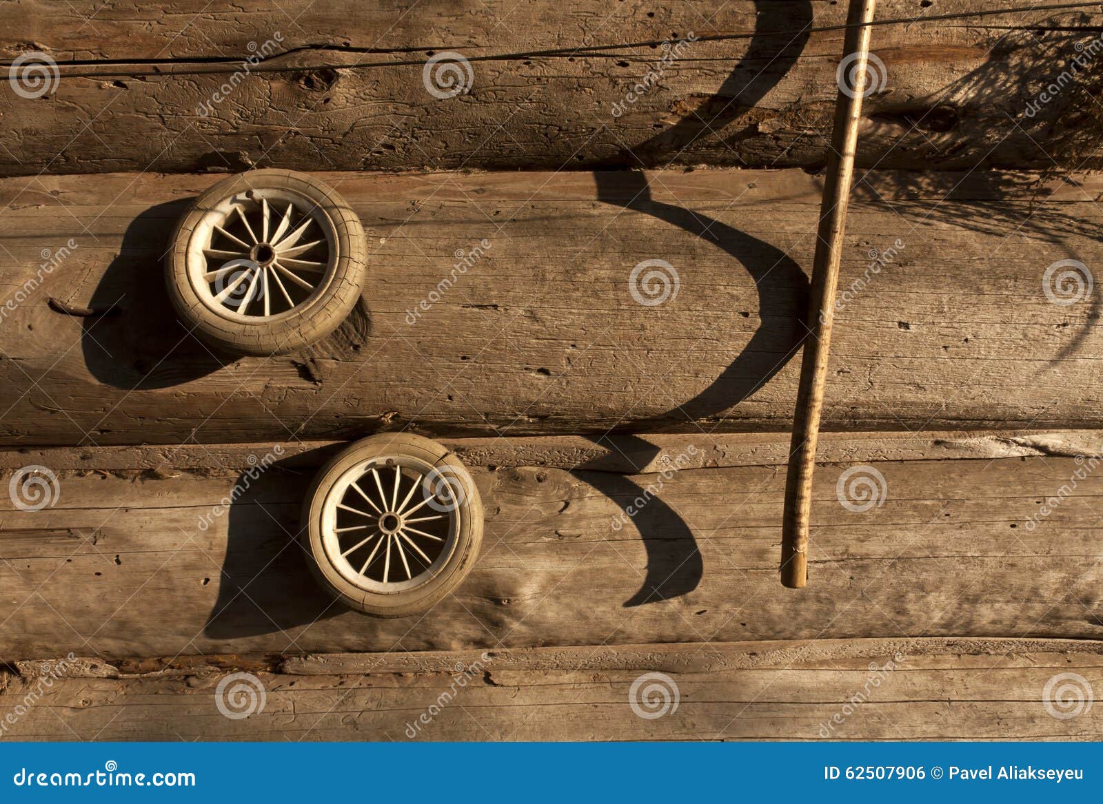 Old Toy Wheels and Log House Wall. Stock Photo - Image of architectural ...