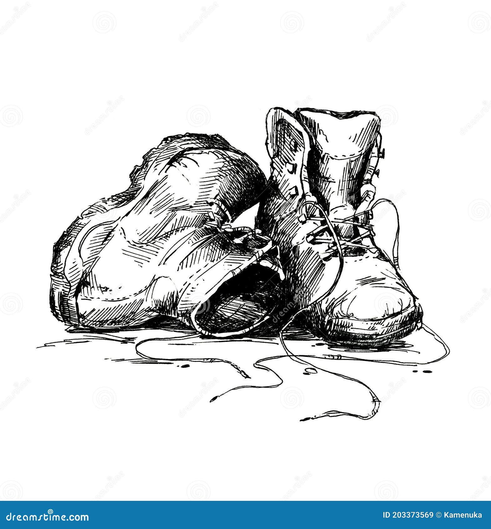 Old Track Shoes Sketch, Ink Drawing Stock Illustration - Illustration ...